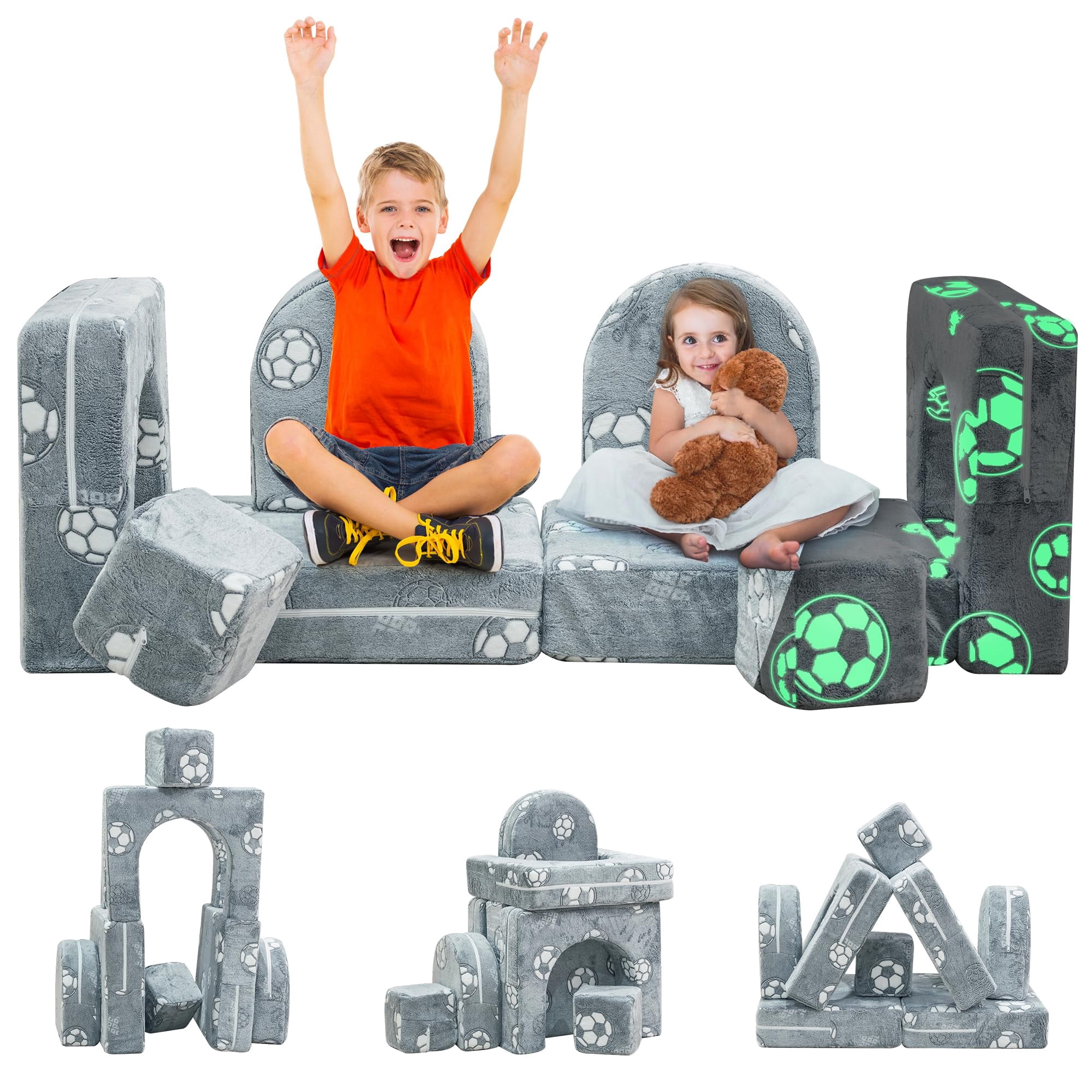 Lamerge 8PCS Modular Kids Play Couch, Kids Couch Sofa, Glow in The Dark ...