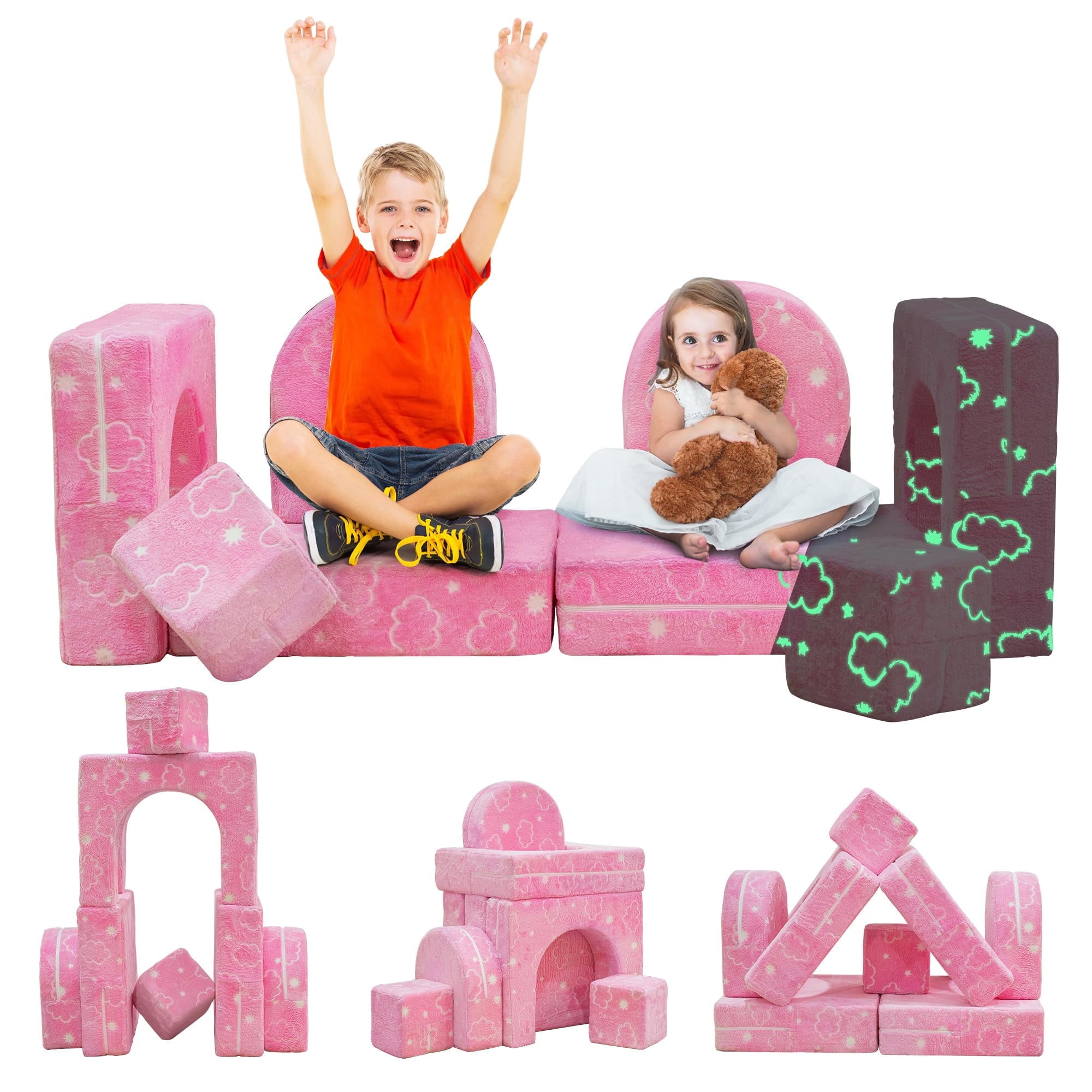 Lamerge 8PCS Modular Kids Play Couch, Kids Couch Sofa, Glow in The Dark ...