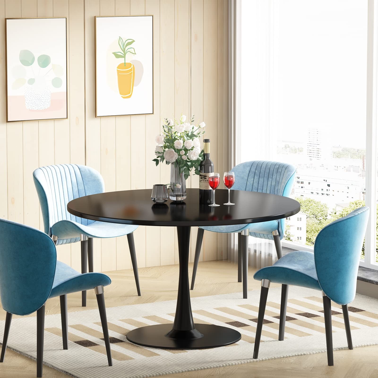 Lamerge Black Round Dining Table, 42.1" Tulip Table Kitchen Dining ...