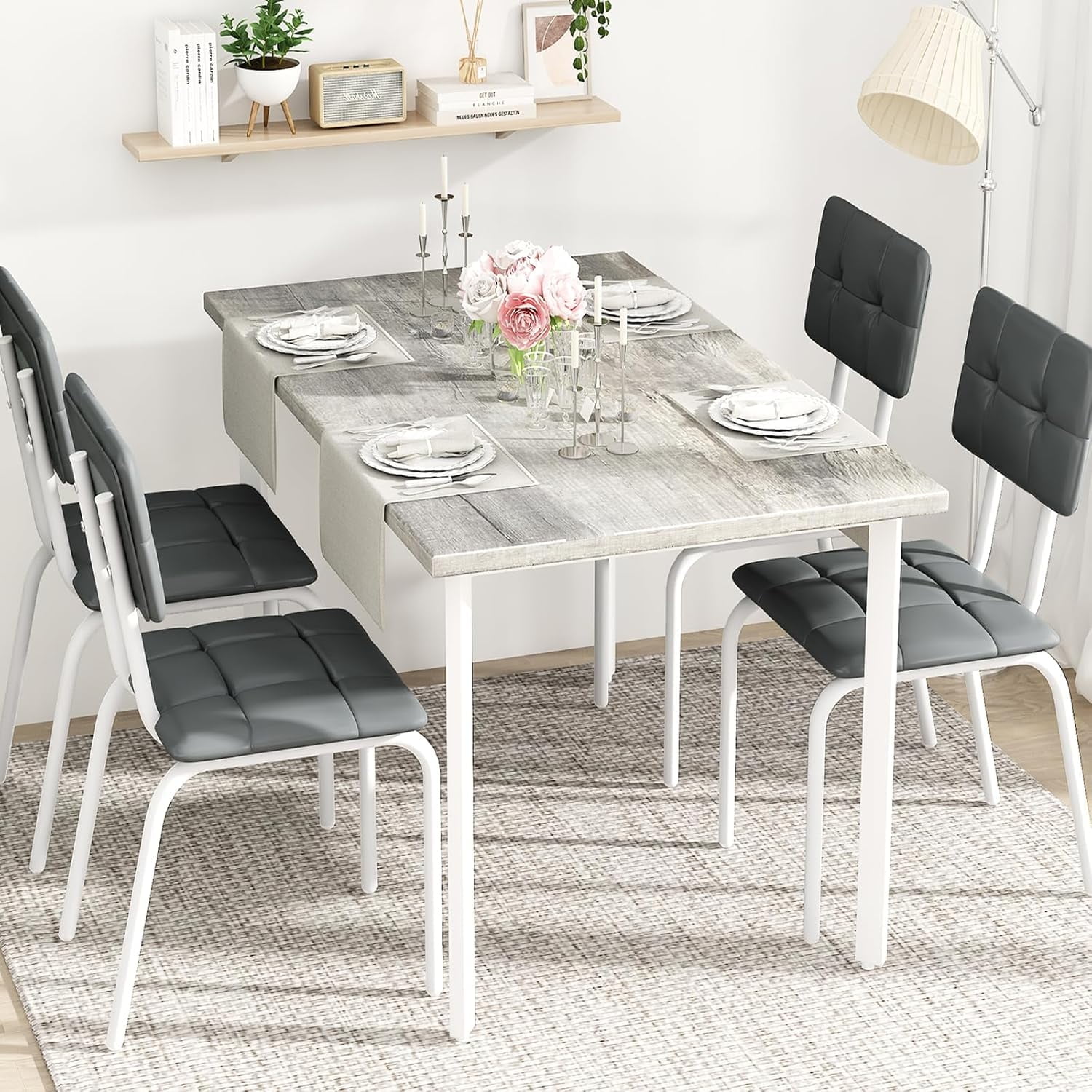 Lamerge Dining Table Set for 4, 47 Inch Kitchen Dining Table Set ...