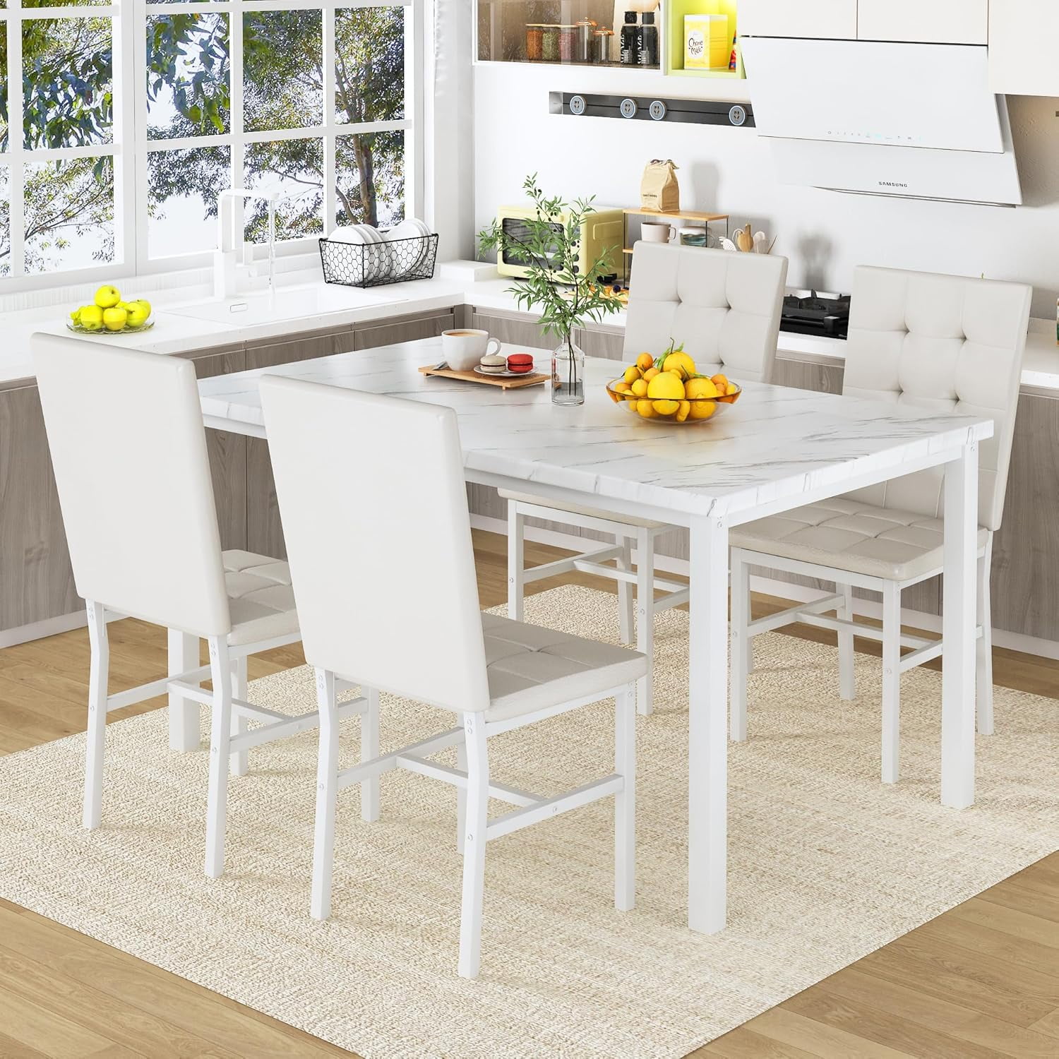 Lamerge Dining Table Set for 4,Faux Marble Kitchen Table and Chairs Set ...