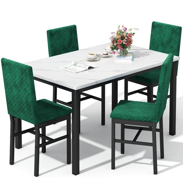 Lamerge Dining Table Set for 4, Kitchen Table and Chairs Set of 4, Faux ...