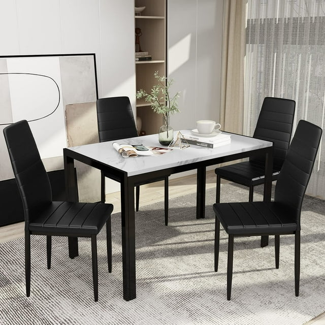 Lamerge Dining Table Set for 4, Kitchen Table and Chairs Set of 4, Faux ...