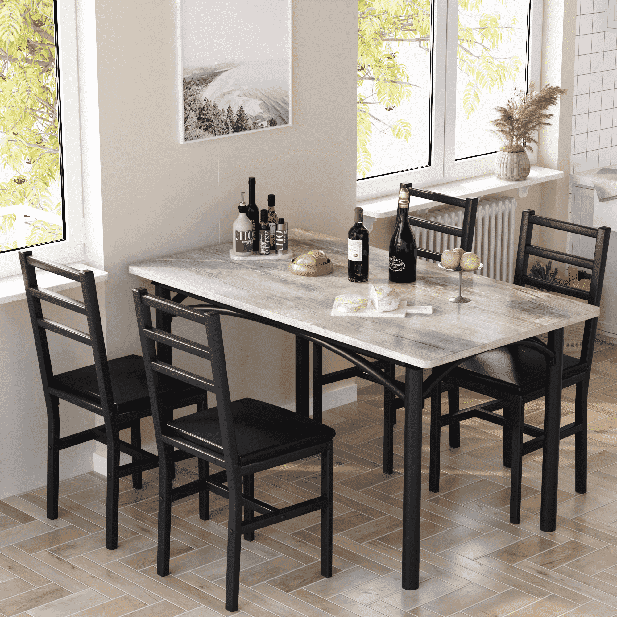 Lamerge Dining table set for 4, oak dining table set of 5 with 4 PU ...