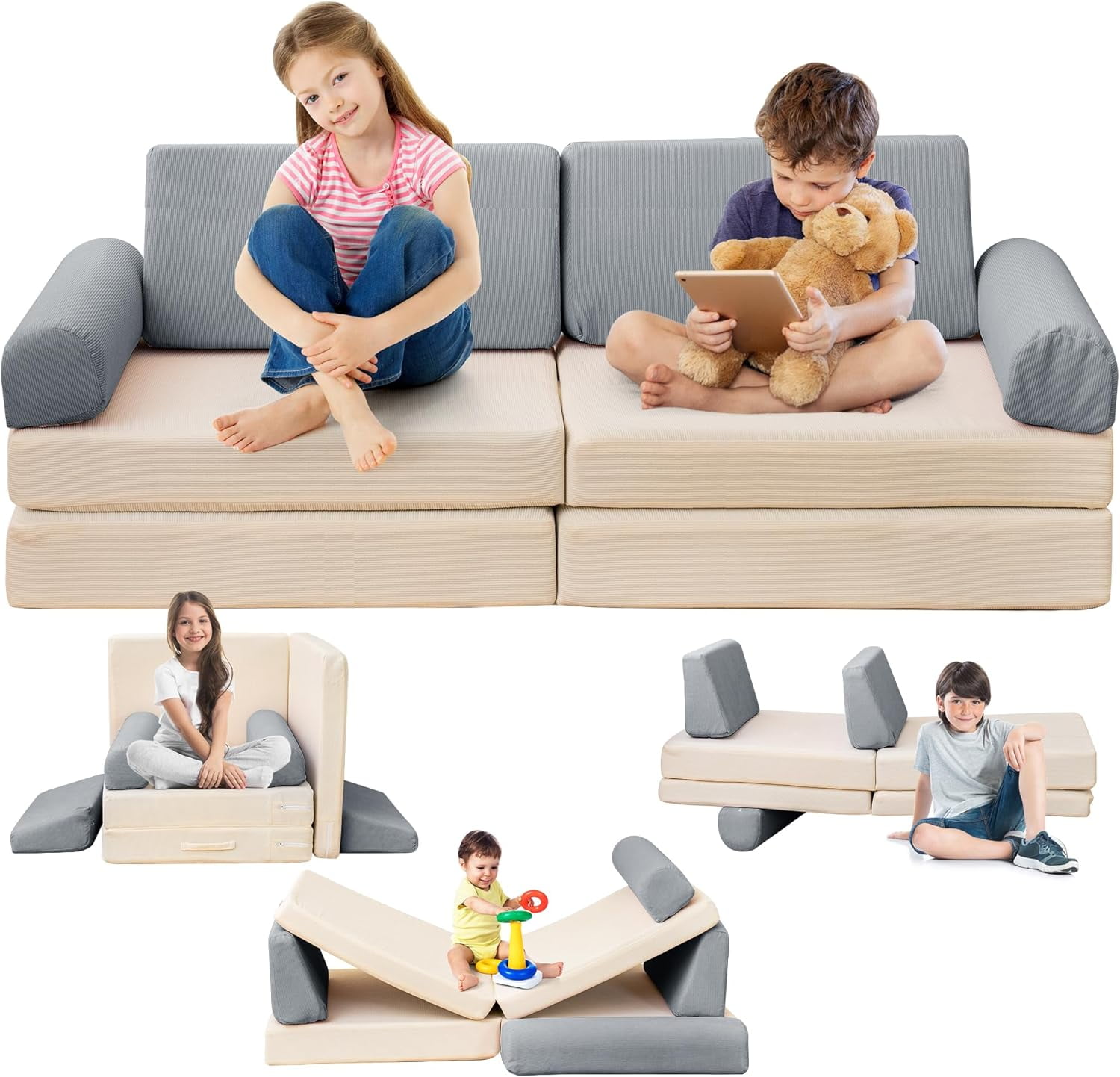 Lamerge Fold Kids Sofa, Modular Kids Play Couch, Kids Convertible Play ...