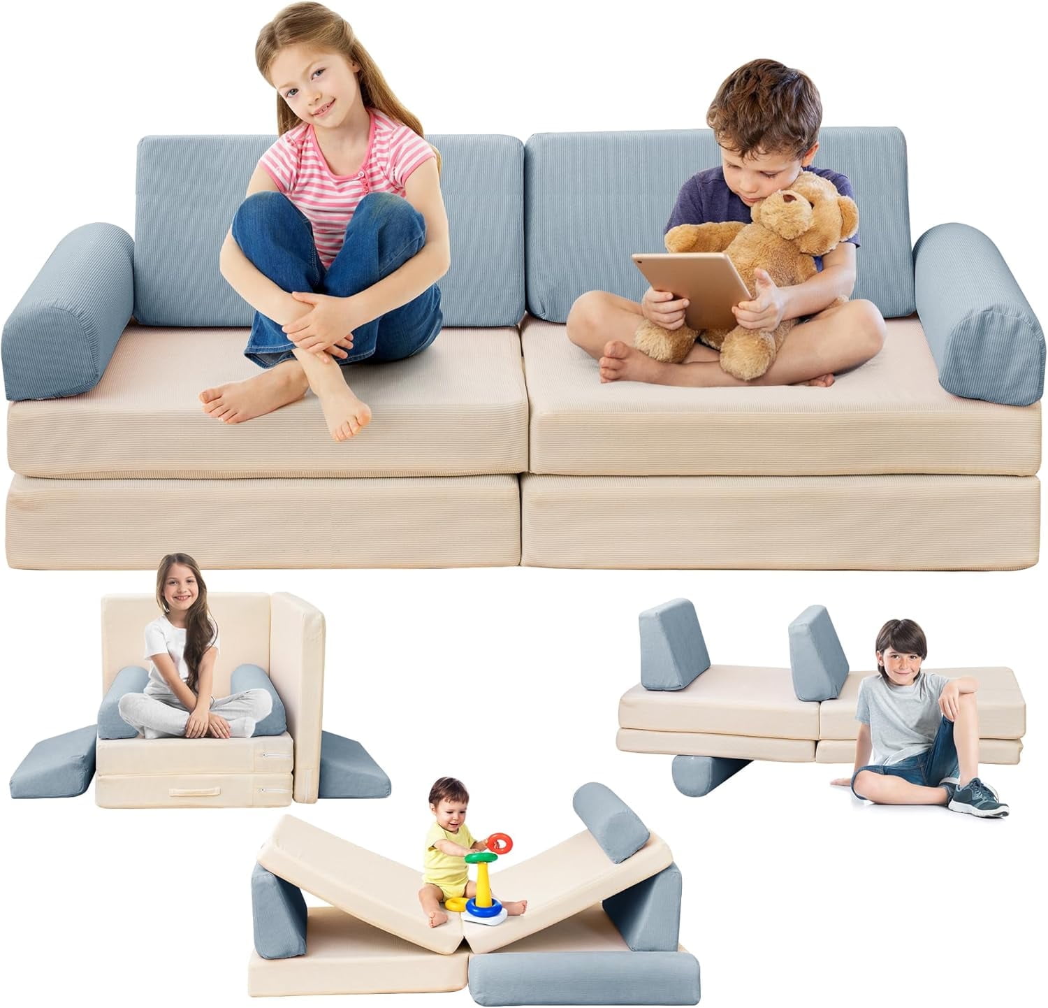 Lamerge Fold Kids Sofa, Modular Kids Play Couch, Kids Convertible Play ...