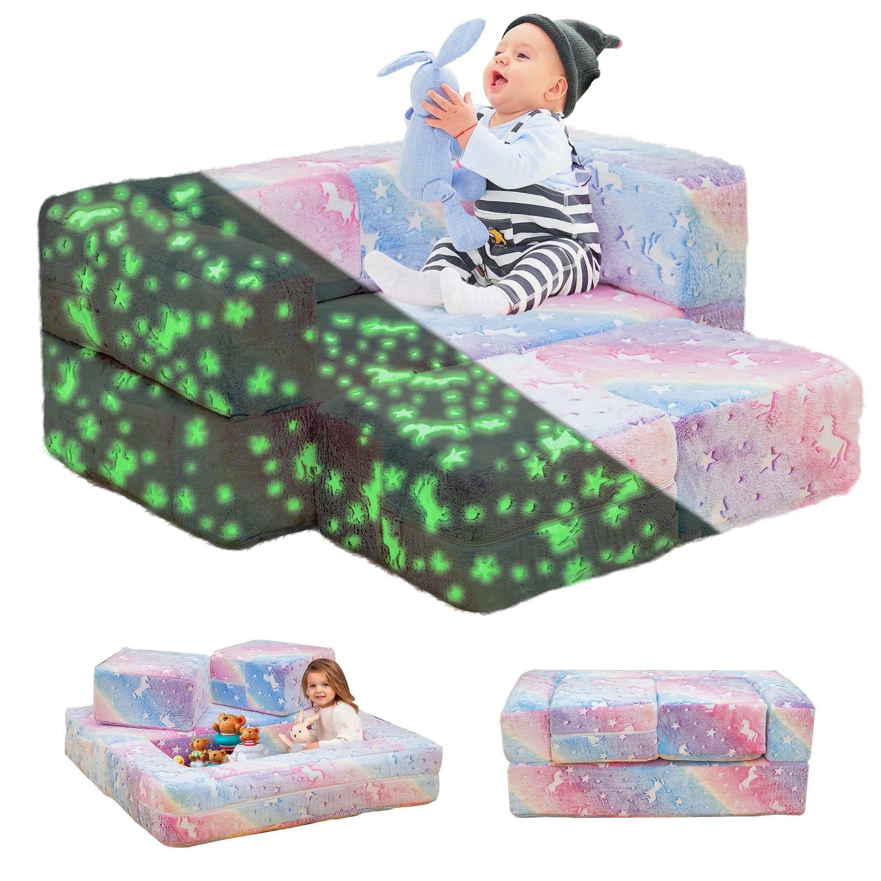 Lamerge Kids Couch for Playroom, Glow in The Dark Toddler Modular Couch ...
