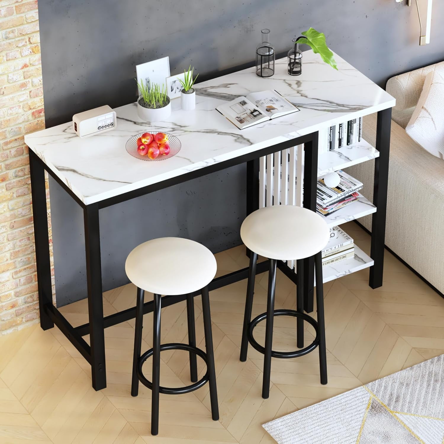 Lamerge Kitchen Counter Height Table and Stools Set for 2, 4-Tier ...