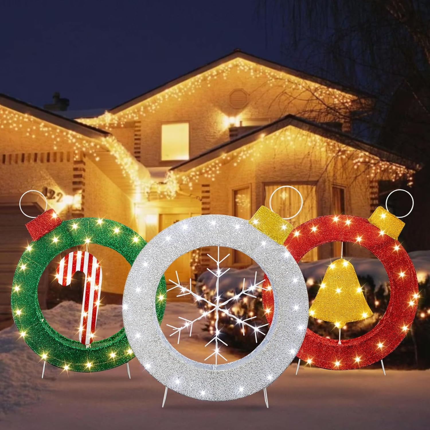 Lamerge Light Up Christmas Wreath Outdoor,Giant Christmas Ornaments,Christmas Wreath with Lights ...