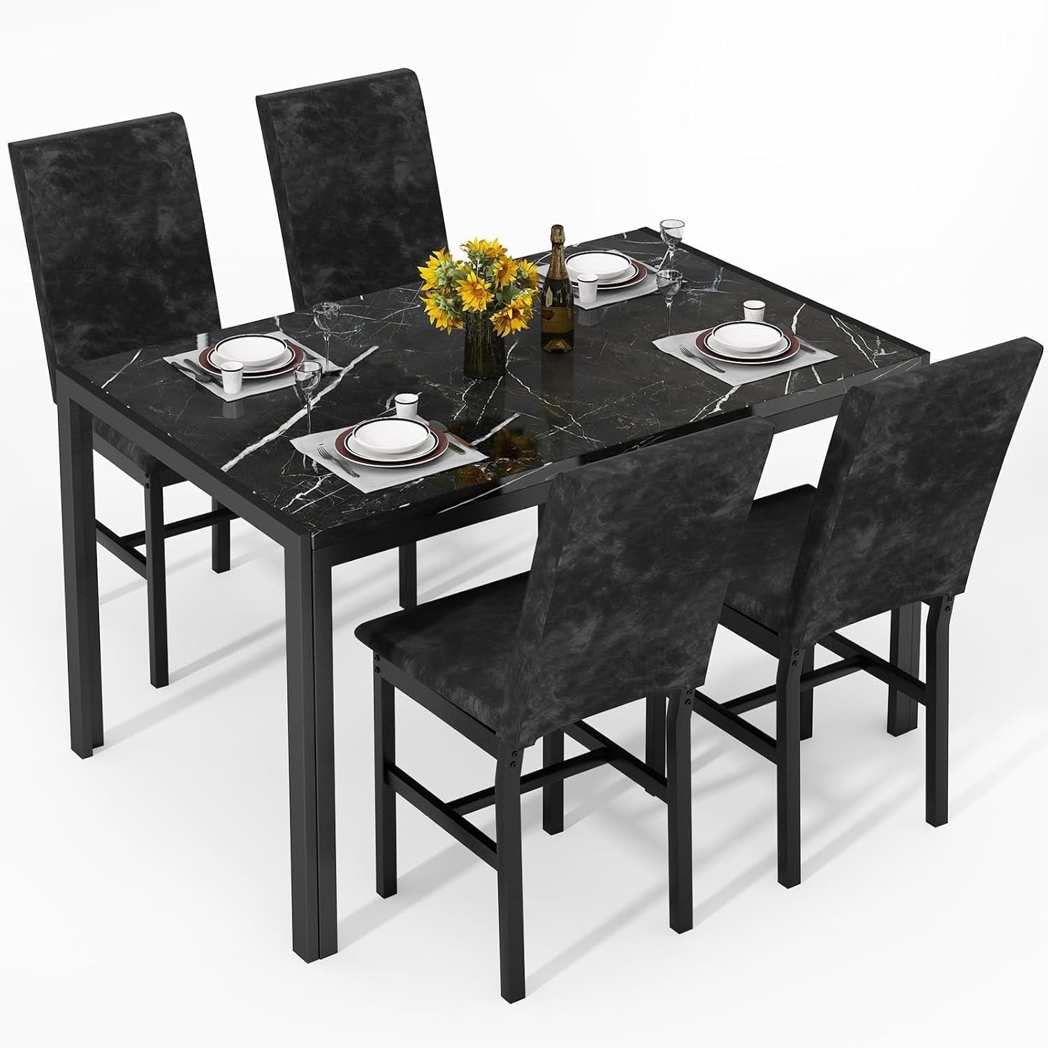 Lamerge Products 5-Piece Marble Dining Set, Modern Kitchen Table and ...