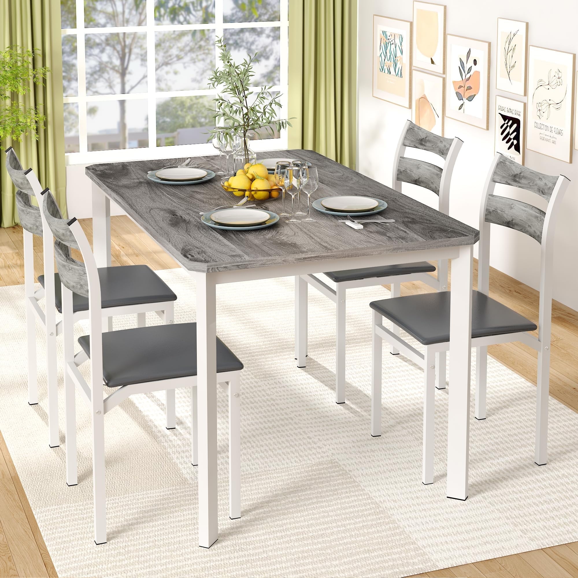 Lamerge Sets for 4, Dining Room Table with 4 PU Leather Upholstered ...