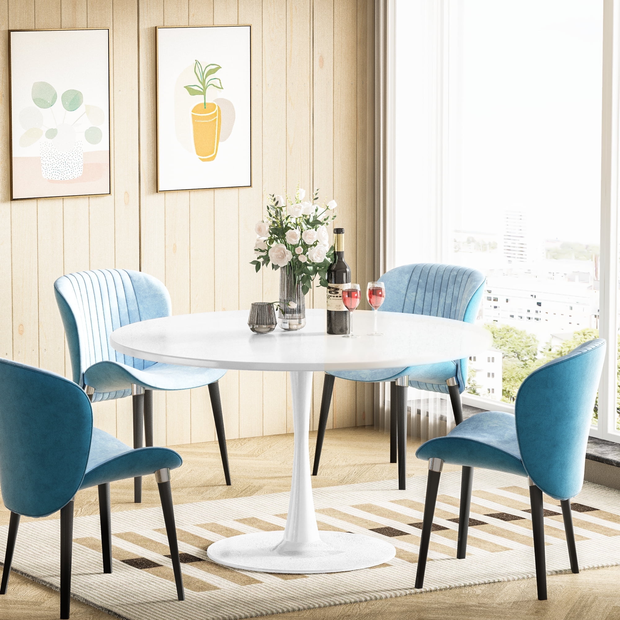 Lamerge White Round Dining Table, 42.1" Tulip Table Kitchen Dining ...