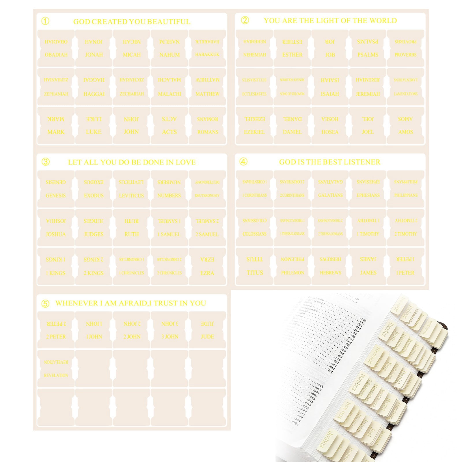 Laminated Bible Tabs for Women & Men - Large Print Tabs for Study ...