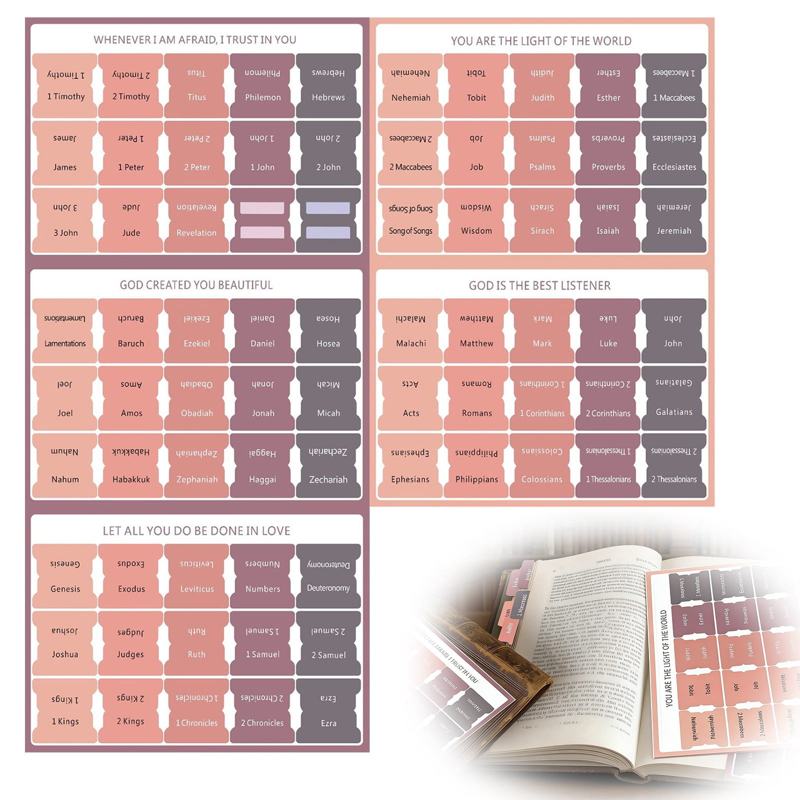 Laminated Bible Tabs for Women & Men - Large Print Tabs for Study ...