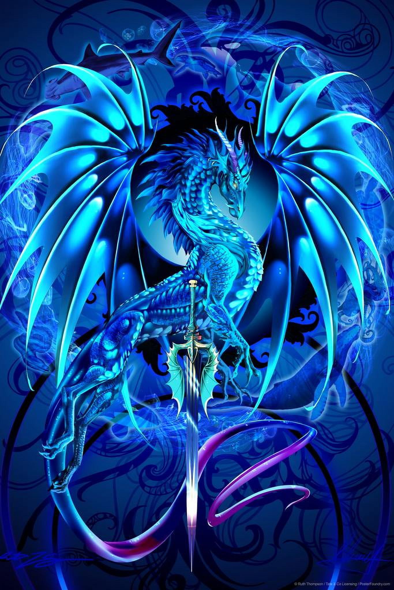 Laminated Blue Dragon Dragonsword Seablade Ruth Thompson Fantasy Poster ...