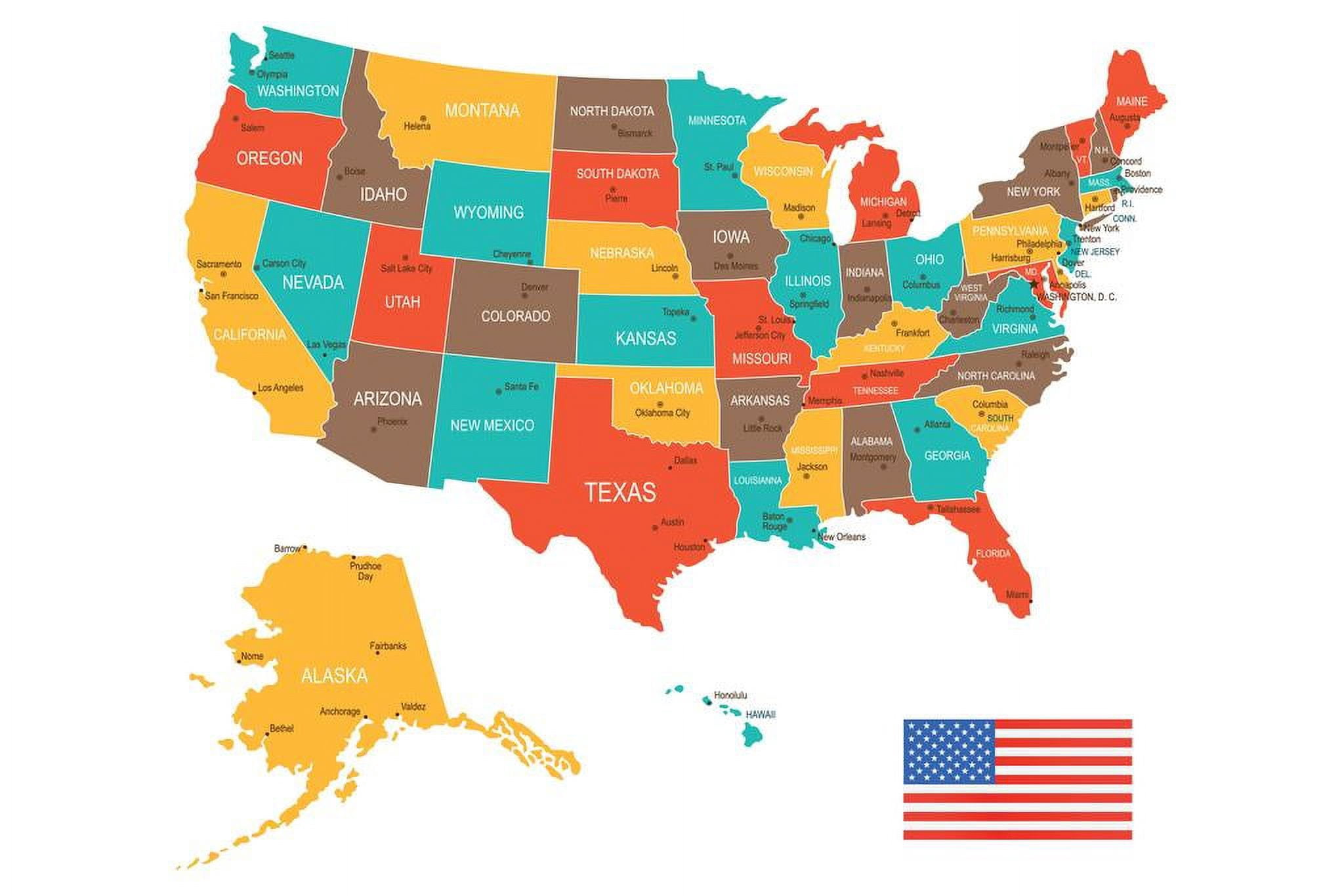 Laminated Colorful Classroom Map Of United States USA With Major Cities ...