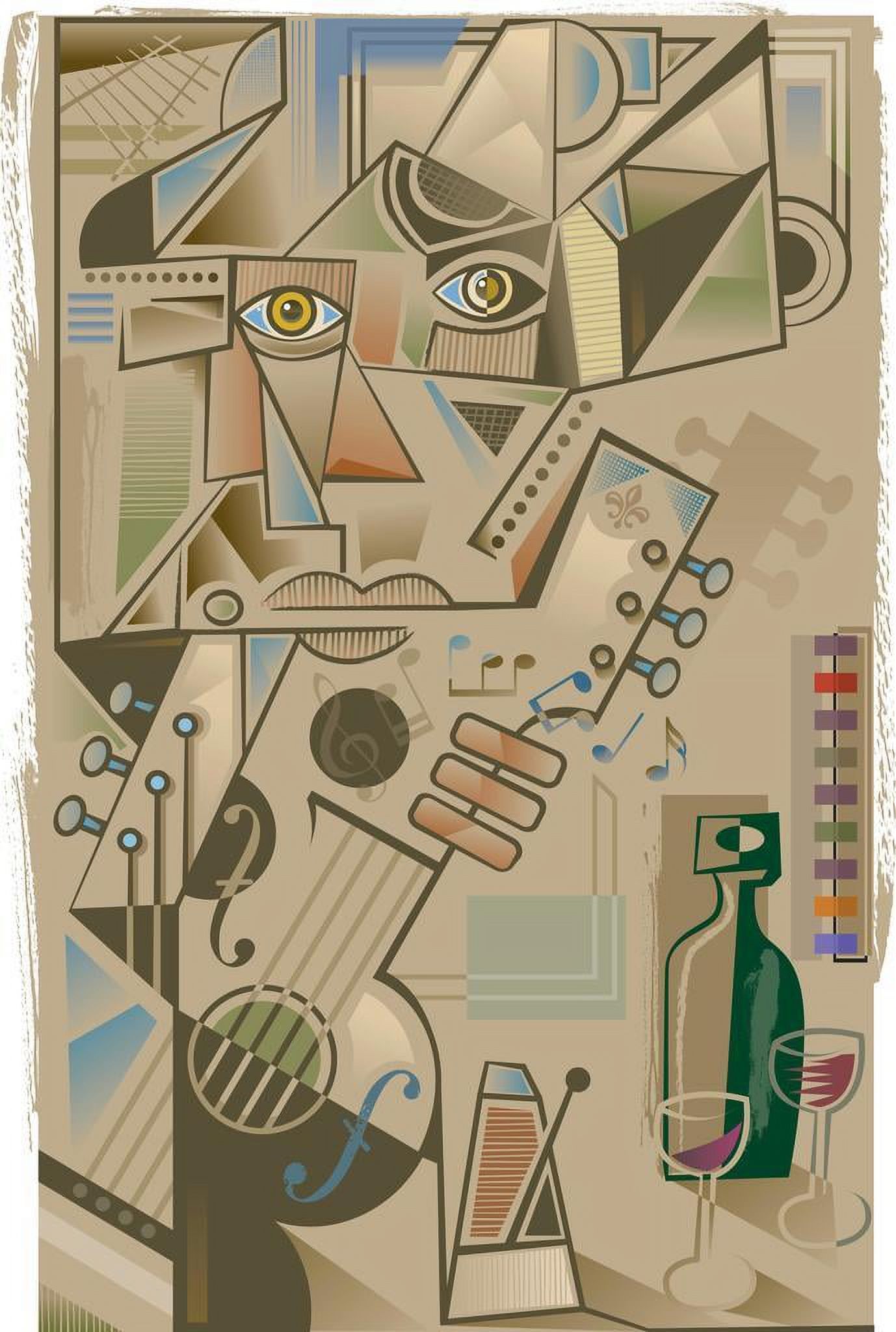 Laminated Cubist Guitarist Musical Illustration Abstract Fine Art Print ...