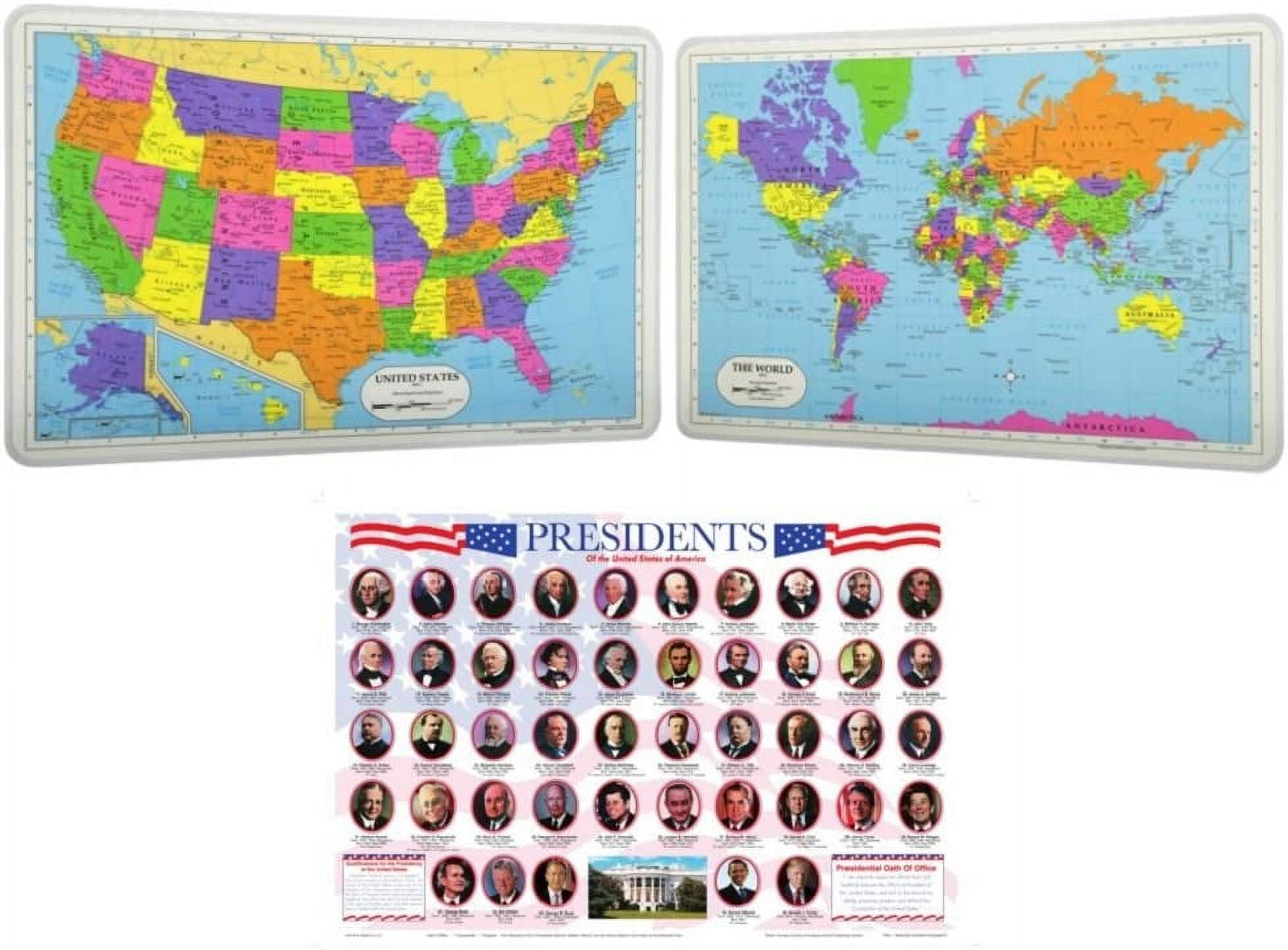 Laminated Educational Placemats for Kids: US Presidents, Map, World Map ...