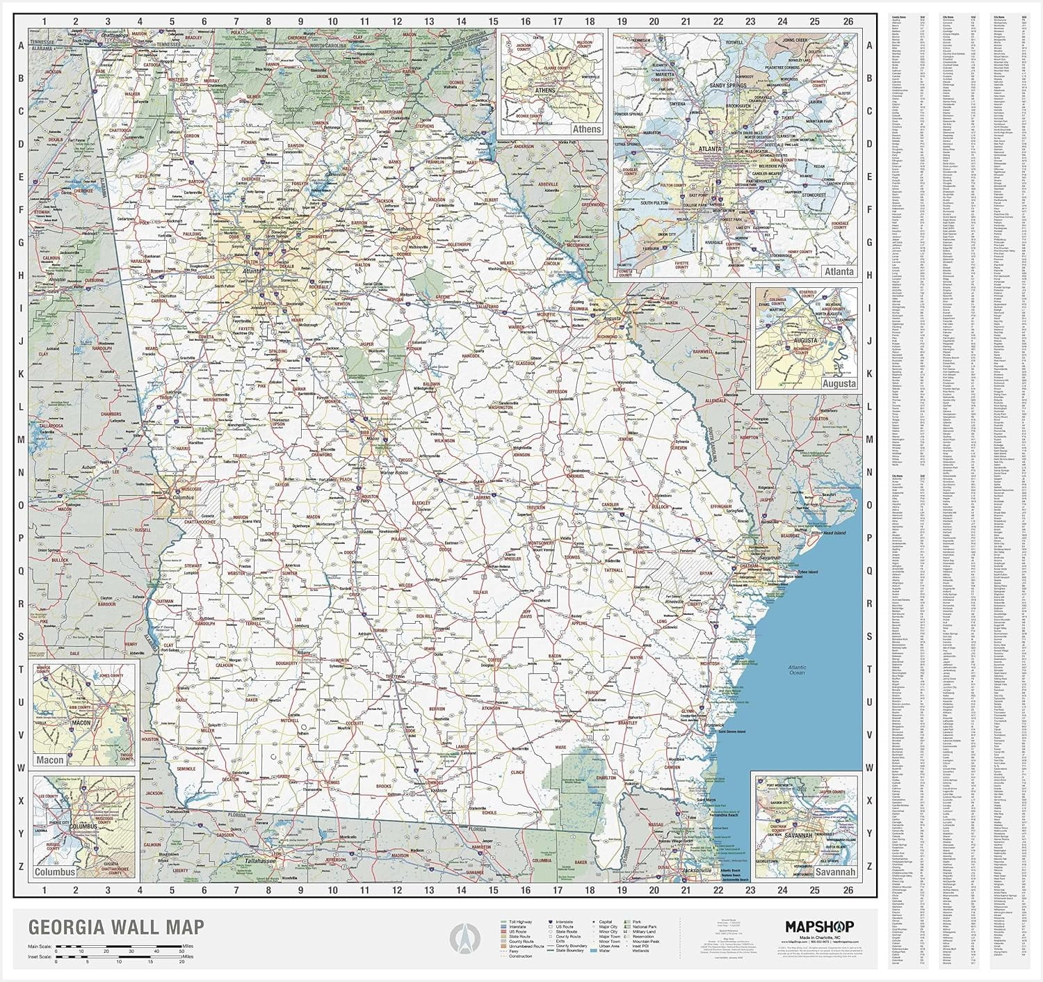 Laminated Georgia State Wall Map Large Poster, Includes the Most ...