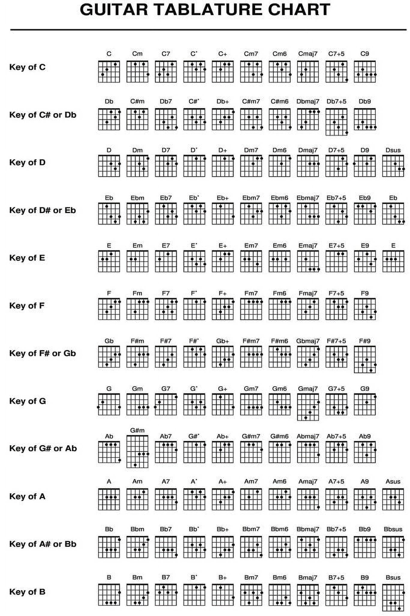 Laminated Guitar Tabs Learning Music Keys Chart Poster Tablature Notes ...