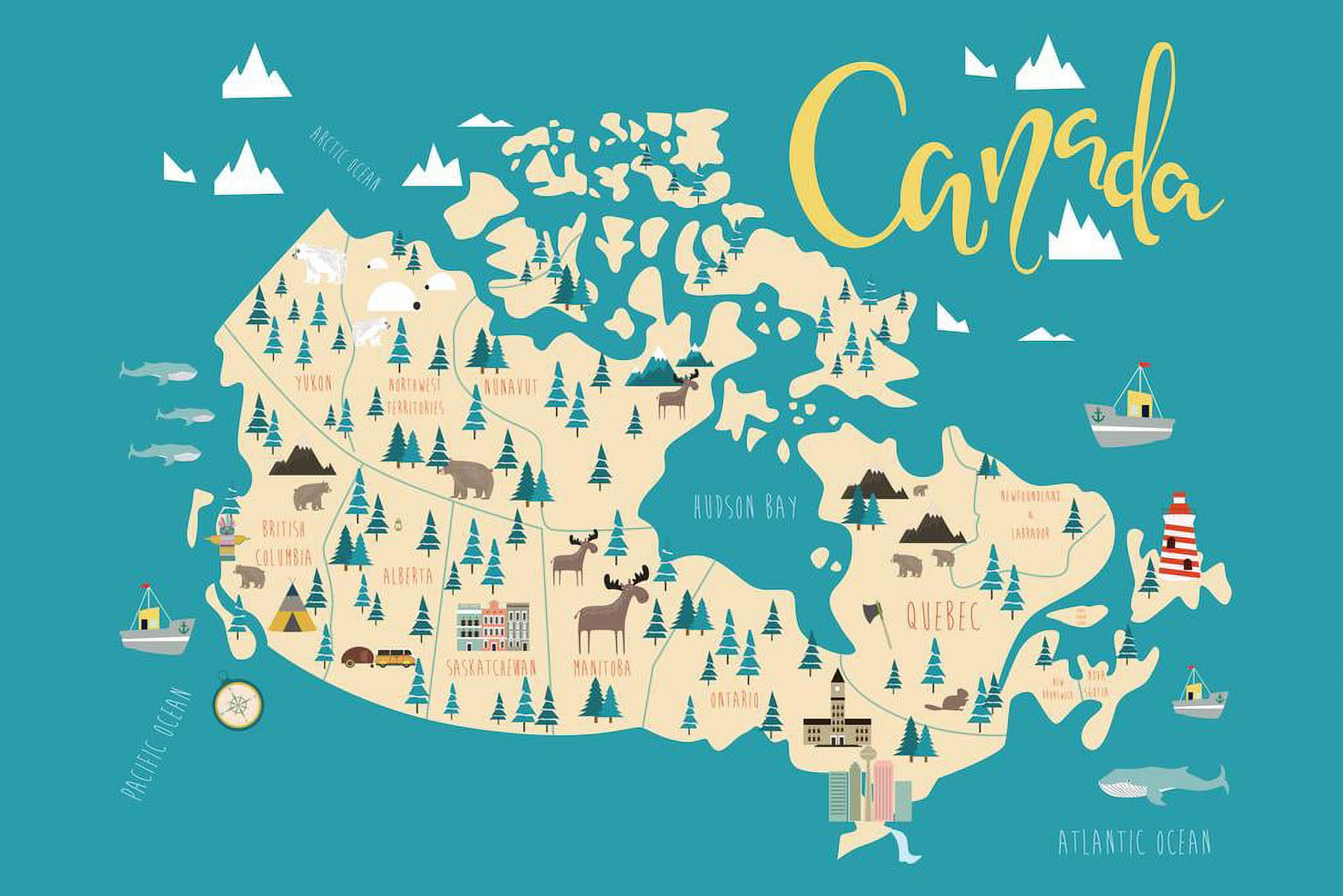 Laminated Illustrated Map Of Canadian Provinces Poster Canada Quebec ...