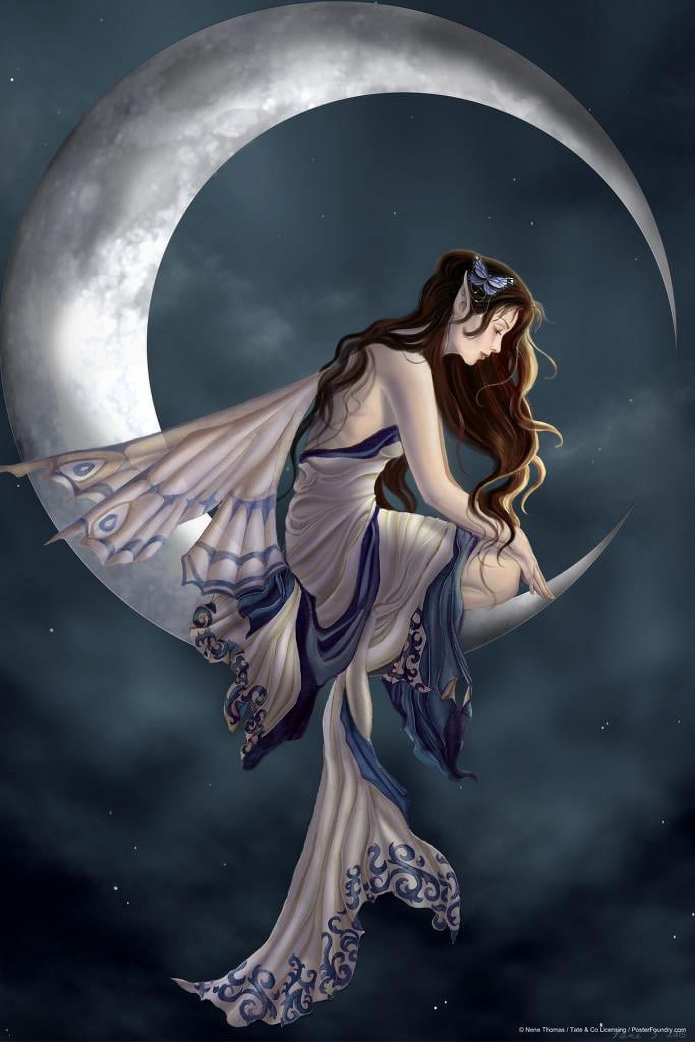 Laminated Memory Fairy Silk Dress On Moon by Nene Thomas Fantasy Poster ...