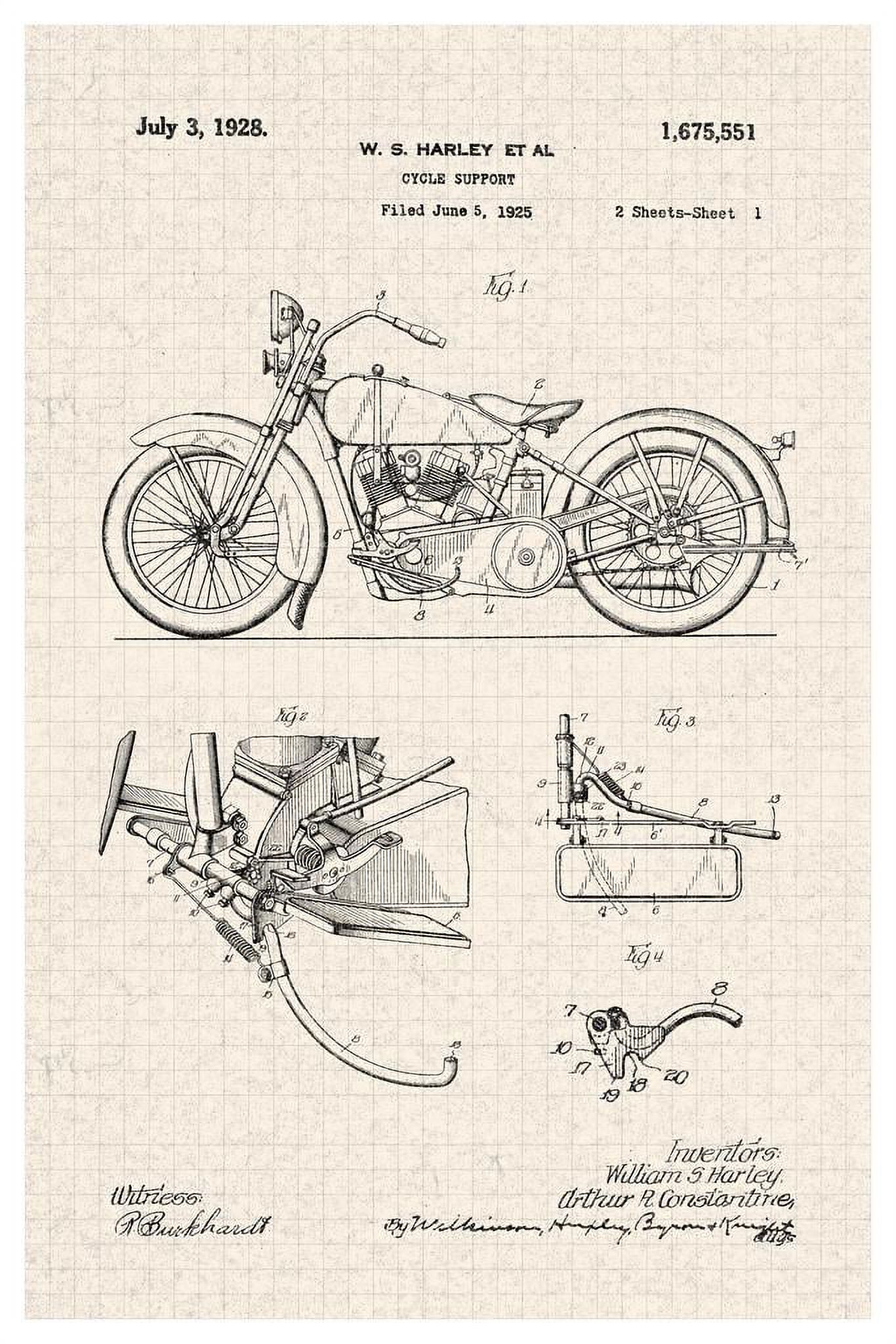 Laminated Motorcycle 1928 Design Official Patent Diagram Poster Dry ...