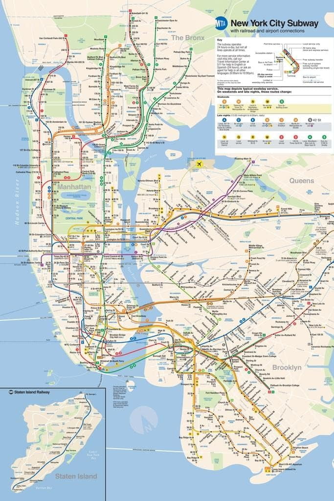 Laminated NYC Subway Map Poster New York City Hertz Official MTA 2024 ...