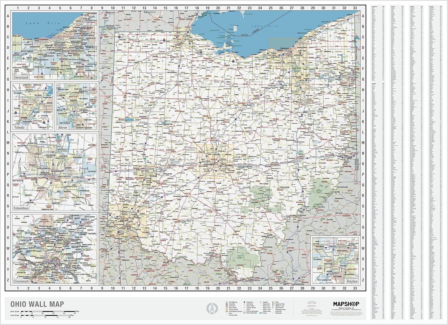 Laminated Ohio State Wall Map Large Poster, Includes the Most Legible ...