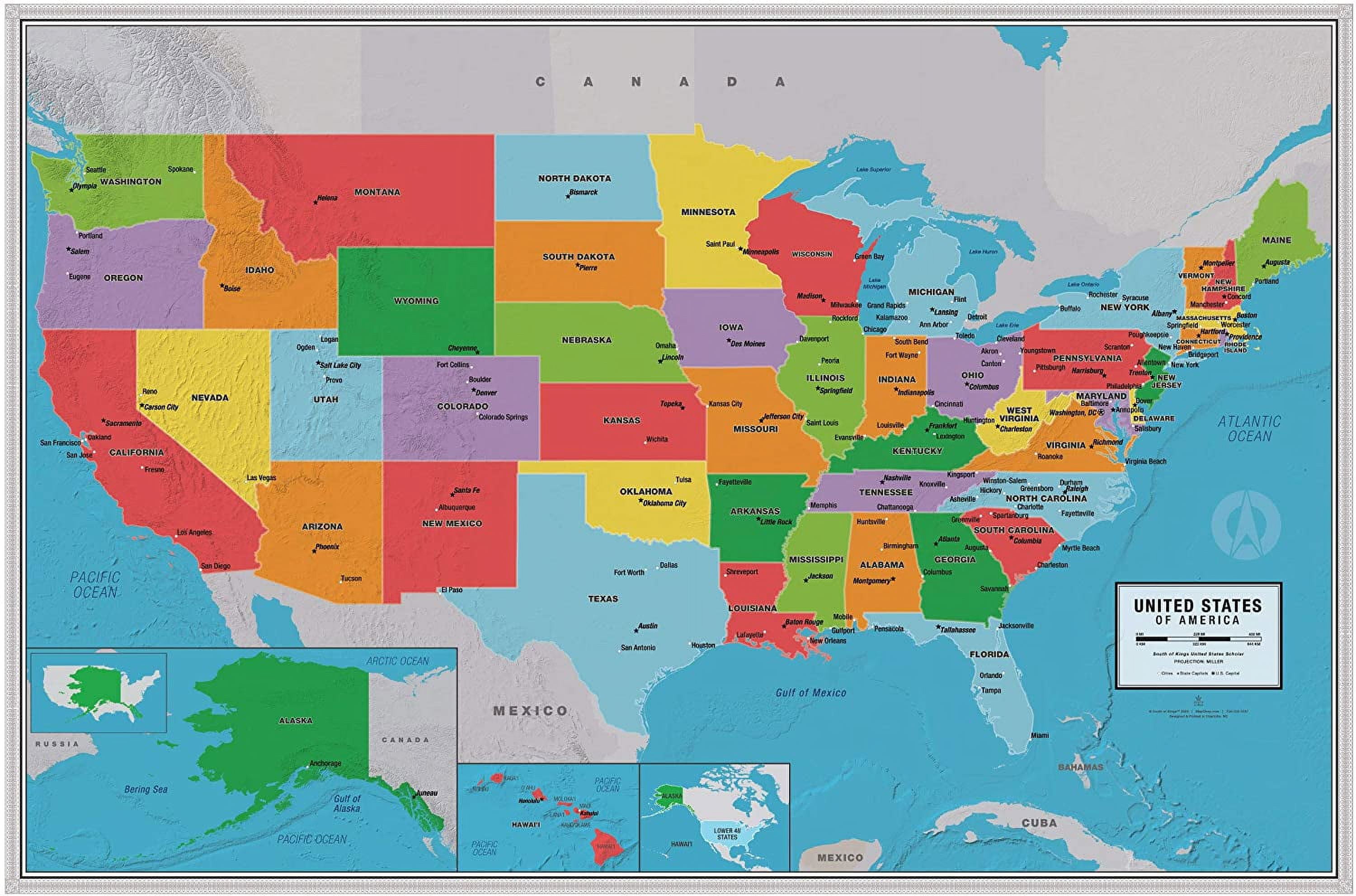 Laminated States Scholar Map | Educational Elementary School Version ...