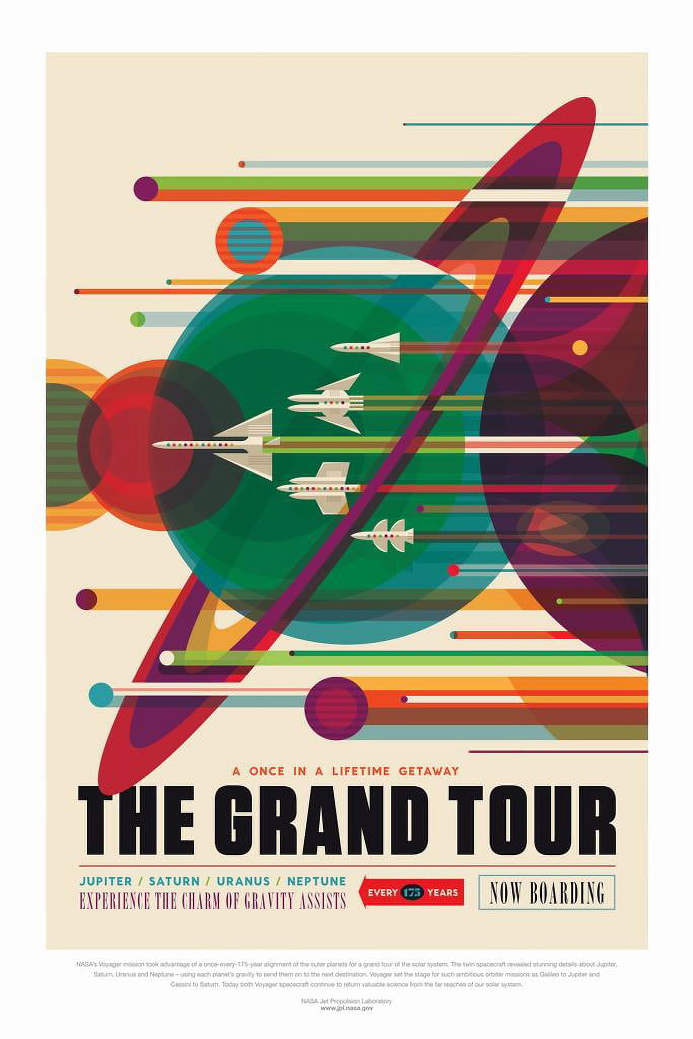 Laminated The Grand Tour NASA Space Retro Travel Vintage JPL Planets ...