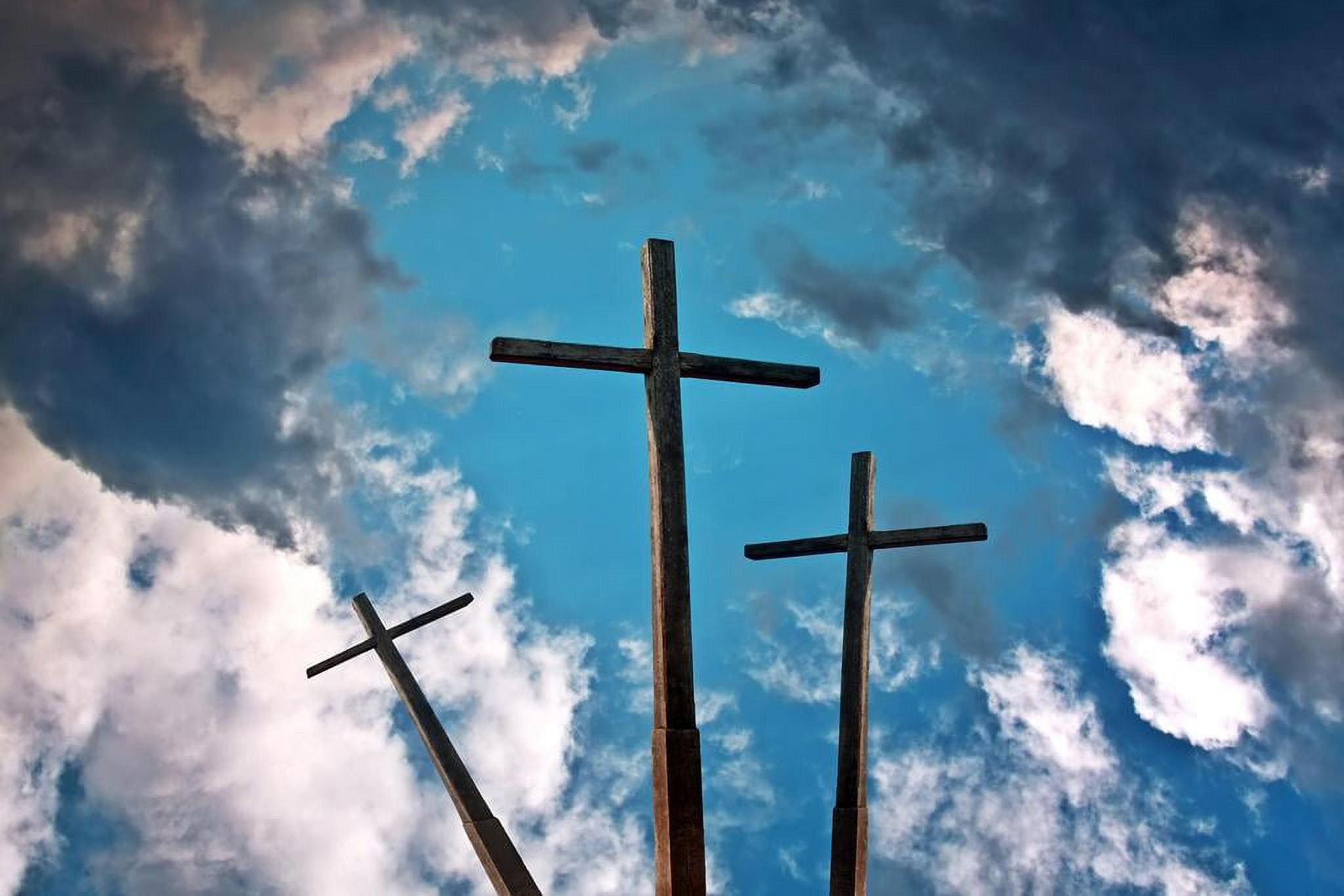 Laminated Three Crosses Above Blue Sky With Clouds Photo Photograph Poster Dry Erase Sign 36x24 ...
