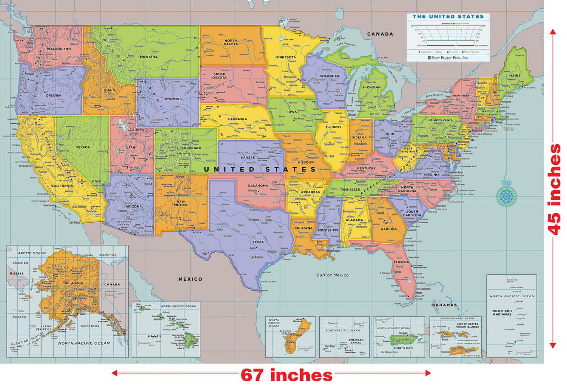 Laminated USA Wall Map (67'' W X 45'' H) (Other) - Walmart.com