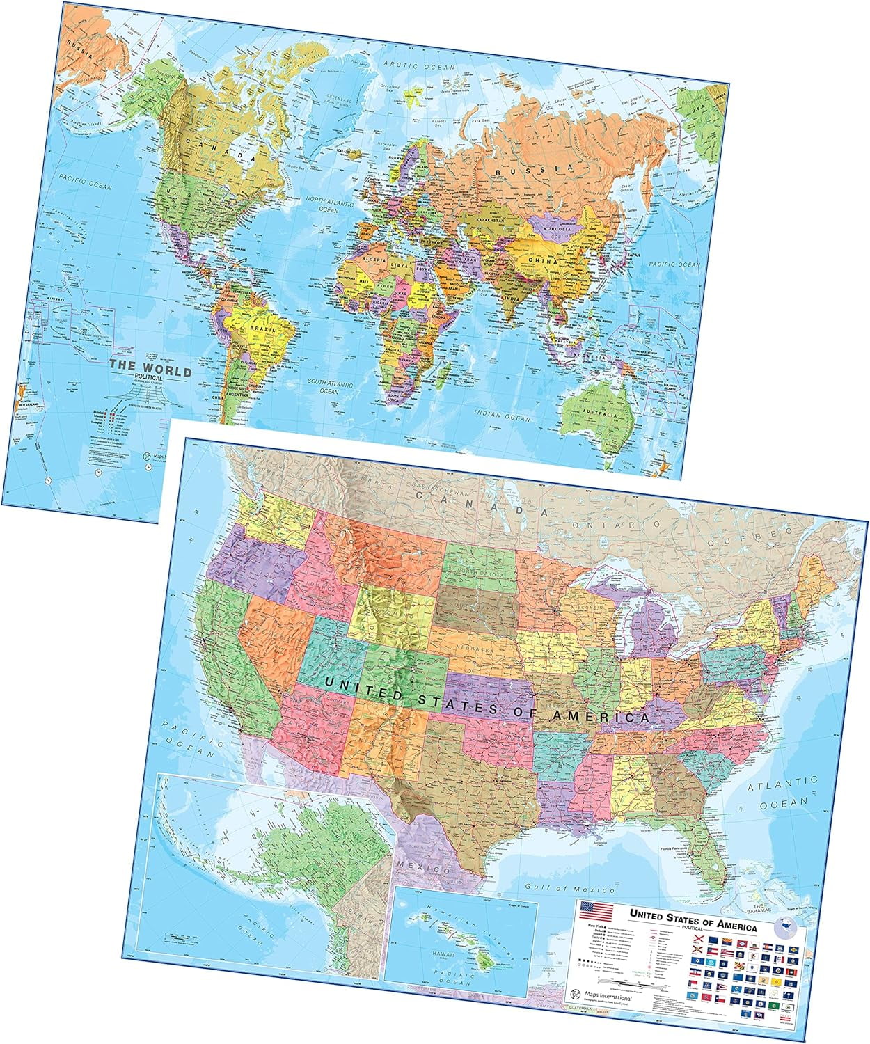 Laminated World Map & US Map Poster Pack - 17" x 22" - Maps of the ...