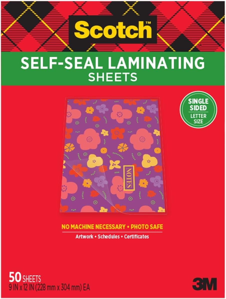 Laminating , Letter Size 9 in x 12 in, Single Sided, Pack of 50 ...