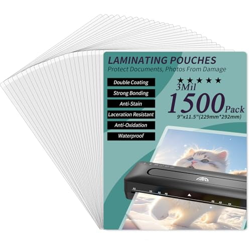 Laminating Sheets - 3Mil 1500 Pack Thermal Laminating Pouches, 9"x11.5 ...