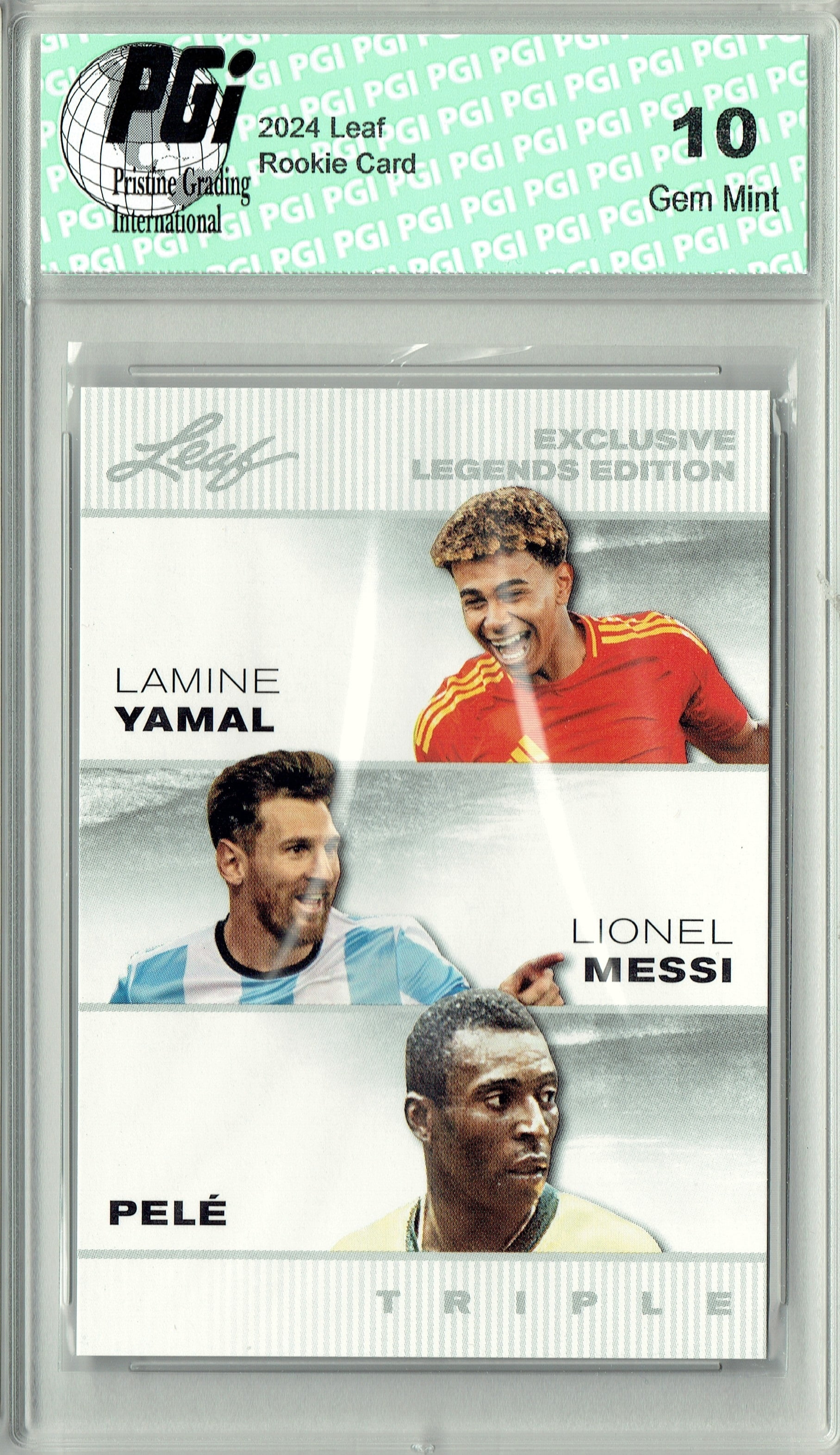 Lamine Yamal 2024 Leaf #ELE46 Triple Rookie Card Pele Lionel Messi PGI ...