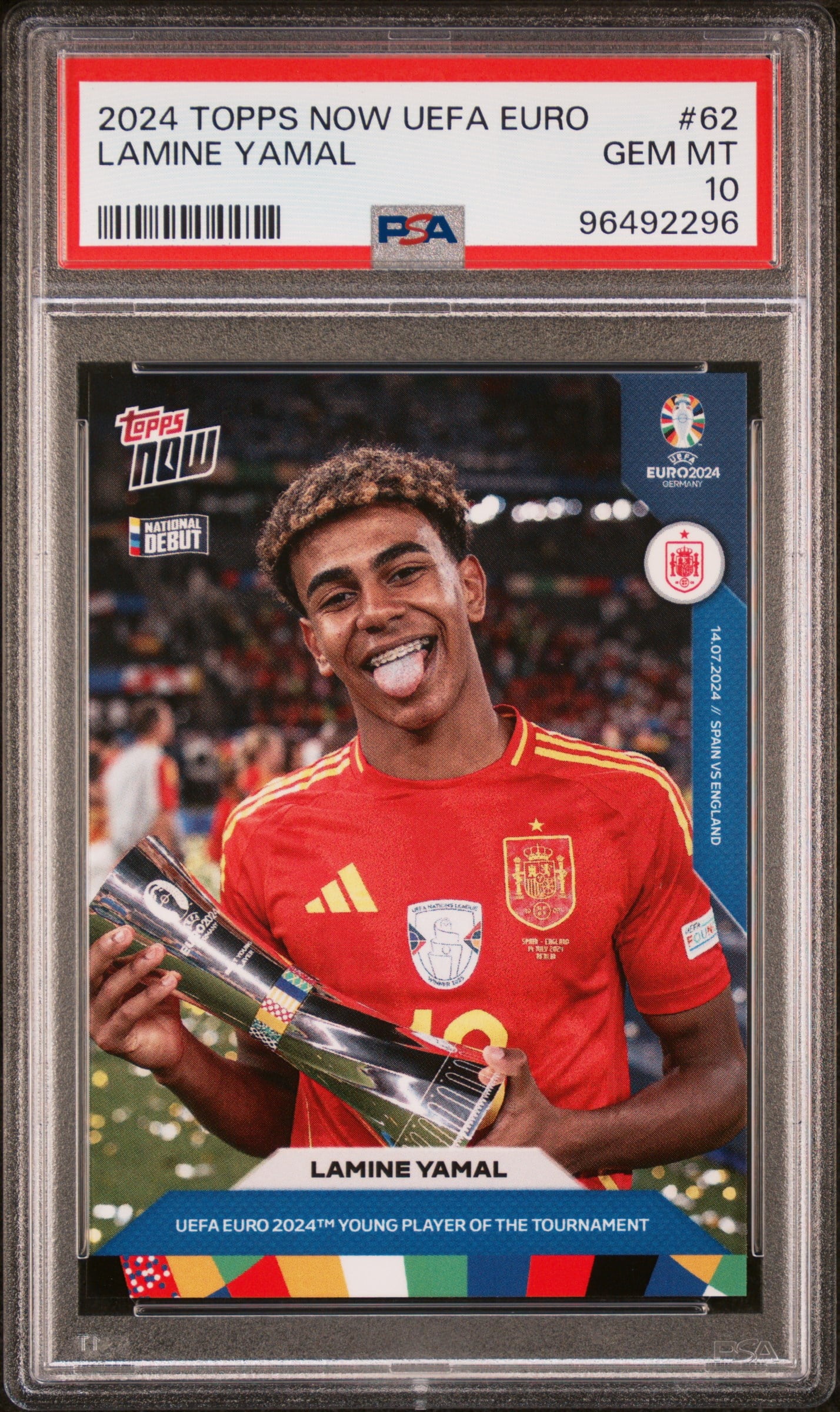 Lamine Yamal 2024 Topps Now UEFA Euro Player of The Tournament Rookie Card #62 PSA 10 Gem Mint ...