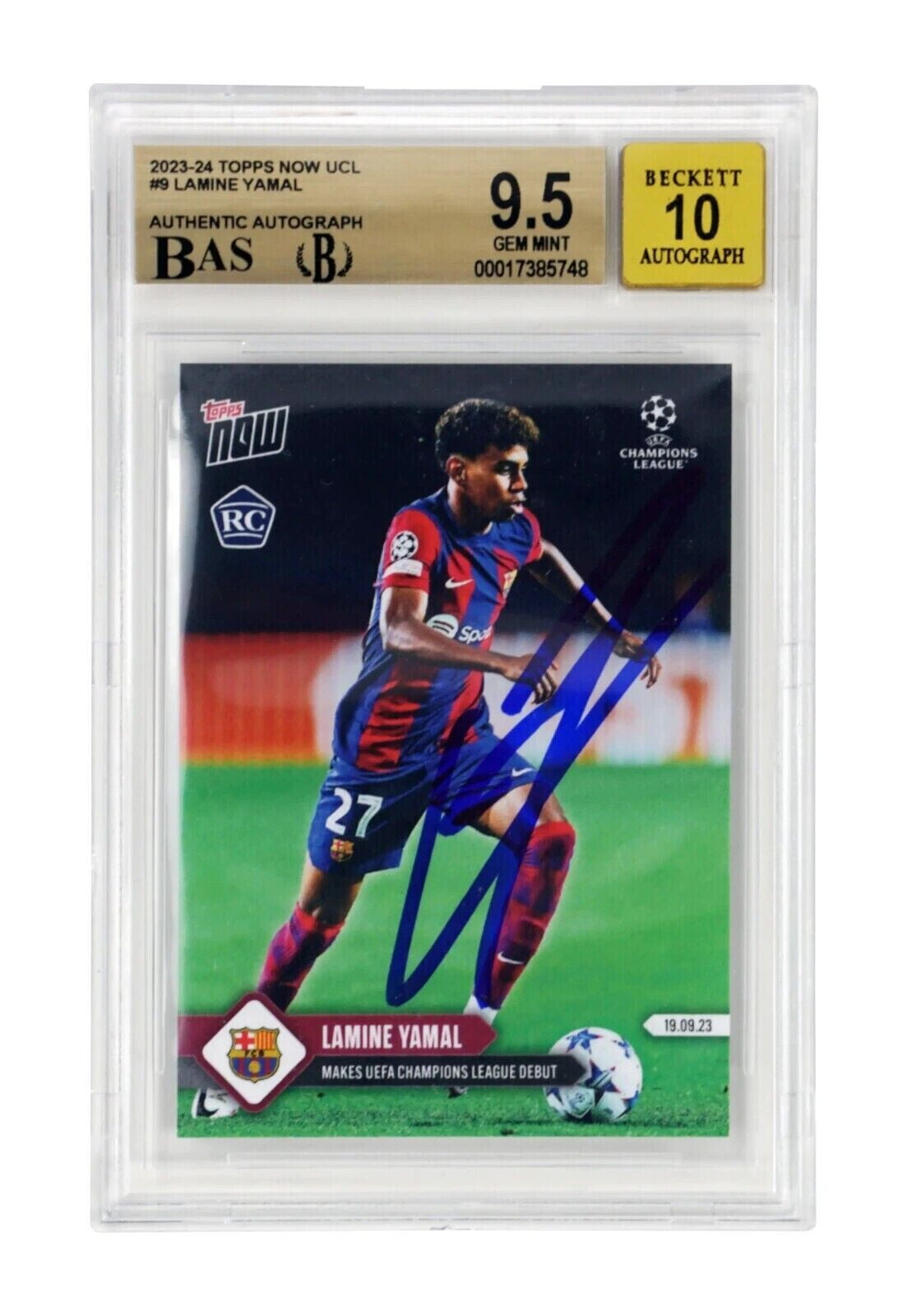 Lamine Yamal Signed 2023-24 Topps Now UCL #9 Rookie Card – BGS 9.5 Autograph 10 - Walmart.com