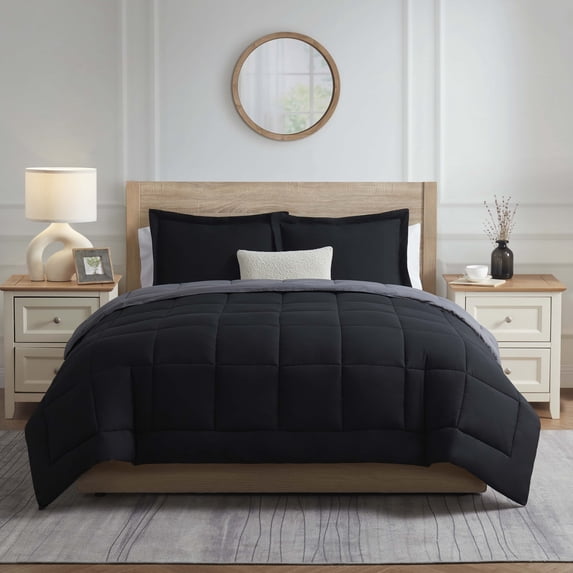 LammaLoe 2-Piece Twin XL Comforter Sets, Reversible Bed in a Bag, Black ...