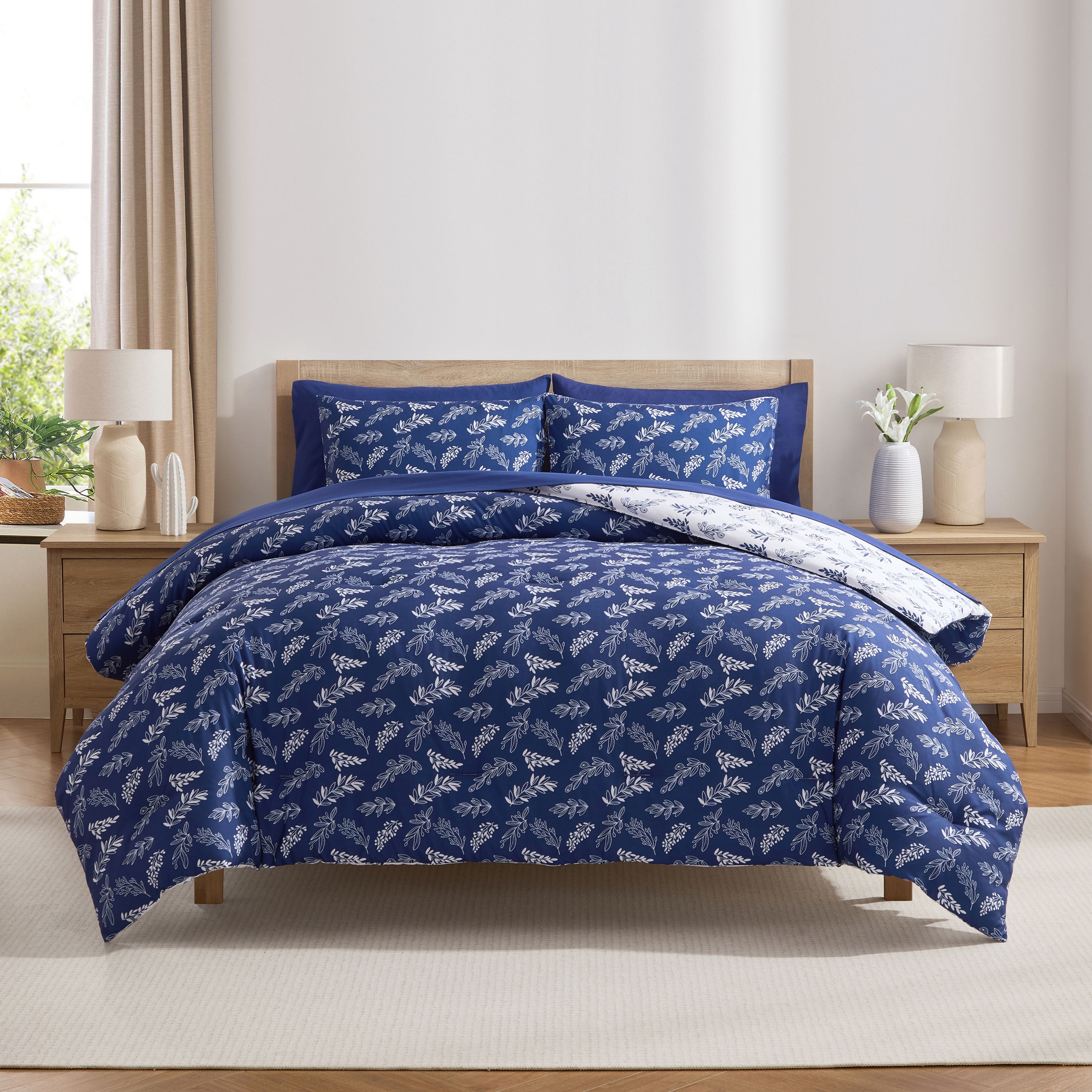 LammaLoe Full Size Comforter Sets, 7 Piece Botanical Bed in a Bag, Reversible Bedding Comforter ...