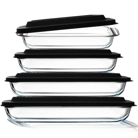 LammaLoe Glass Baking Dish with Lids, 8 Piece Deep Casserole Dish ...
