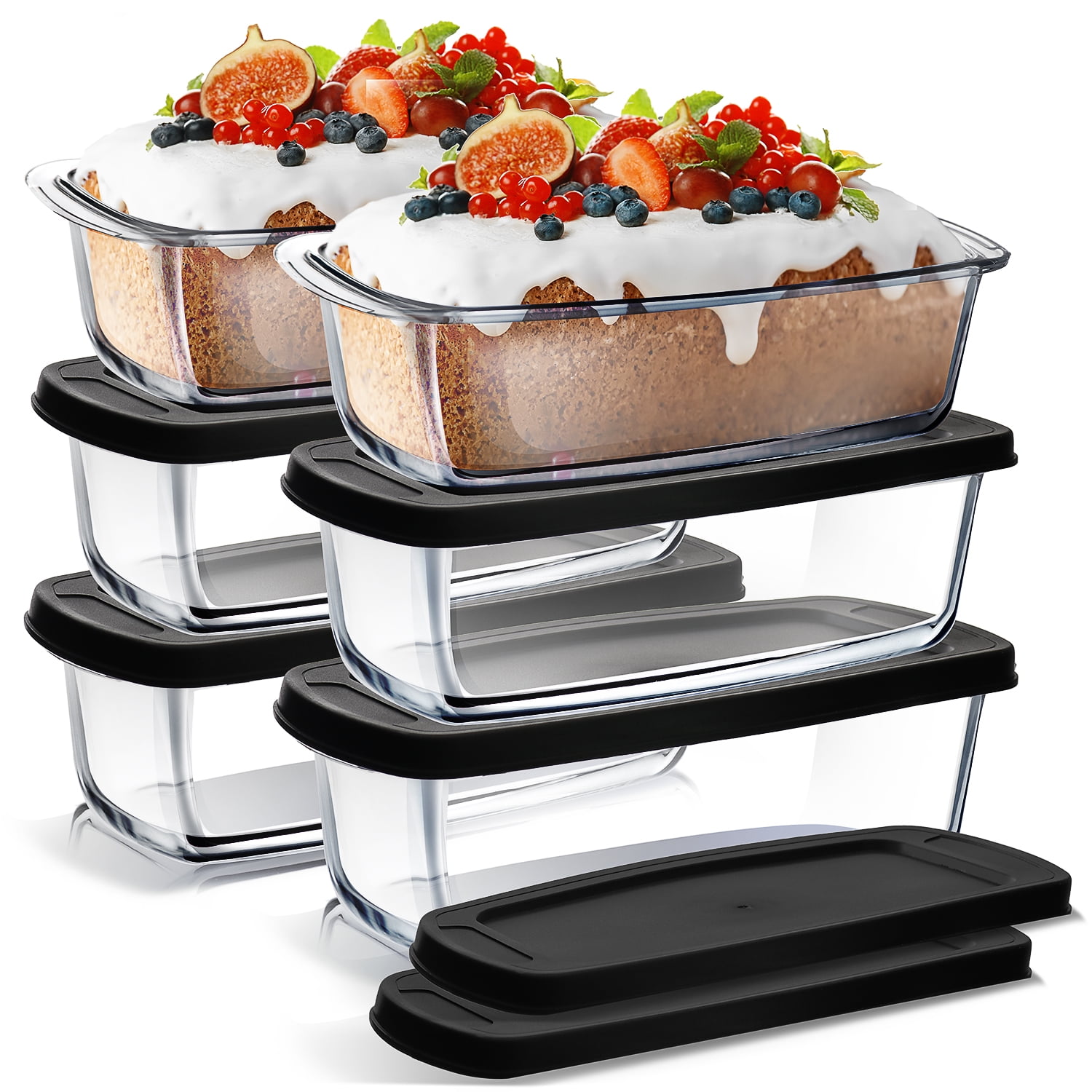 LammaLoe Glass Loaf Pan Set 12 Piece Glass Baking Dish with Leakproof ...
