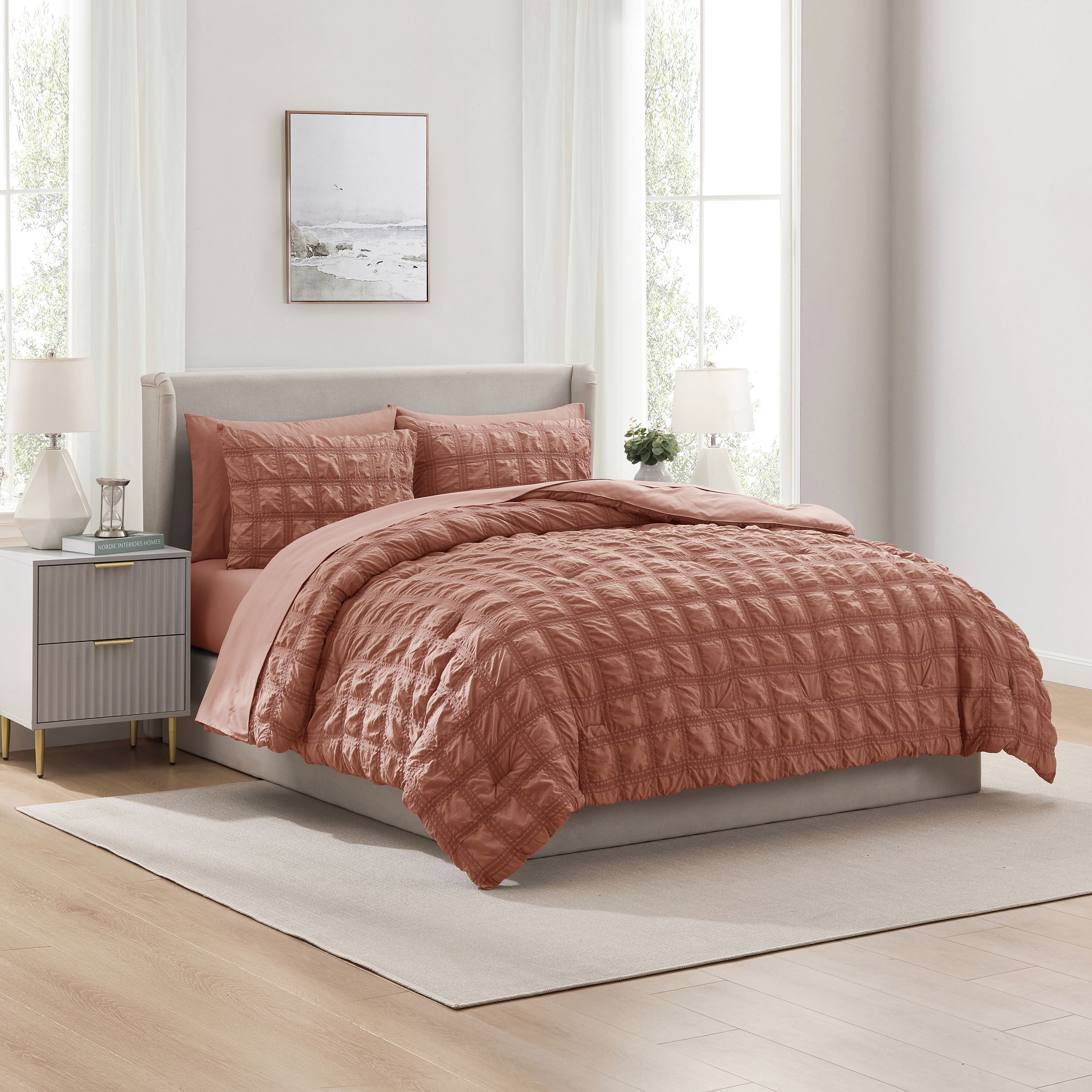 LammaLoe King Size Comforter Sets, 7 Piece Seersucker Bed in a Bag ...