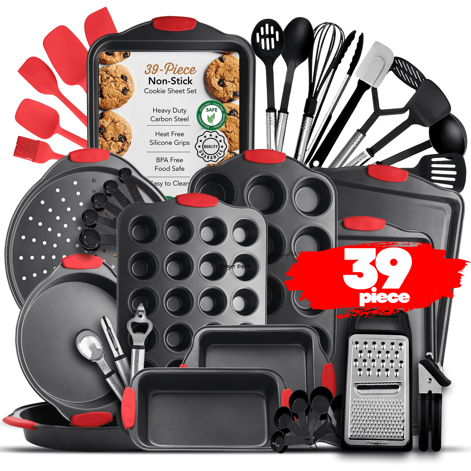 LammaLoe Bakeware Sets Nonstick Carbon Steel, 39 Piece Black Baking Pan ...