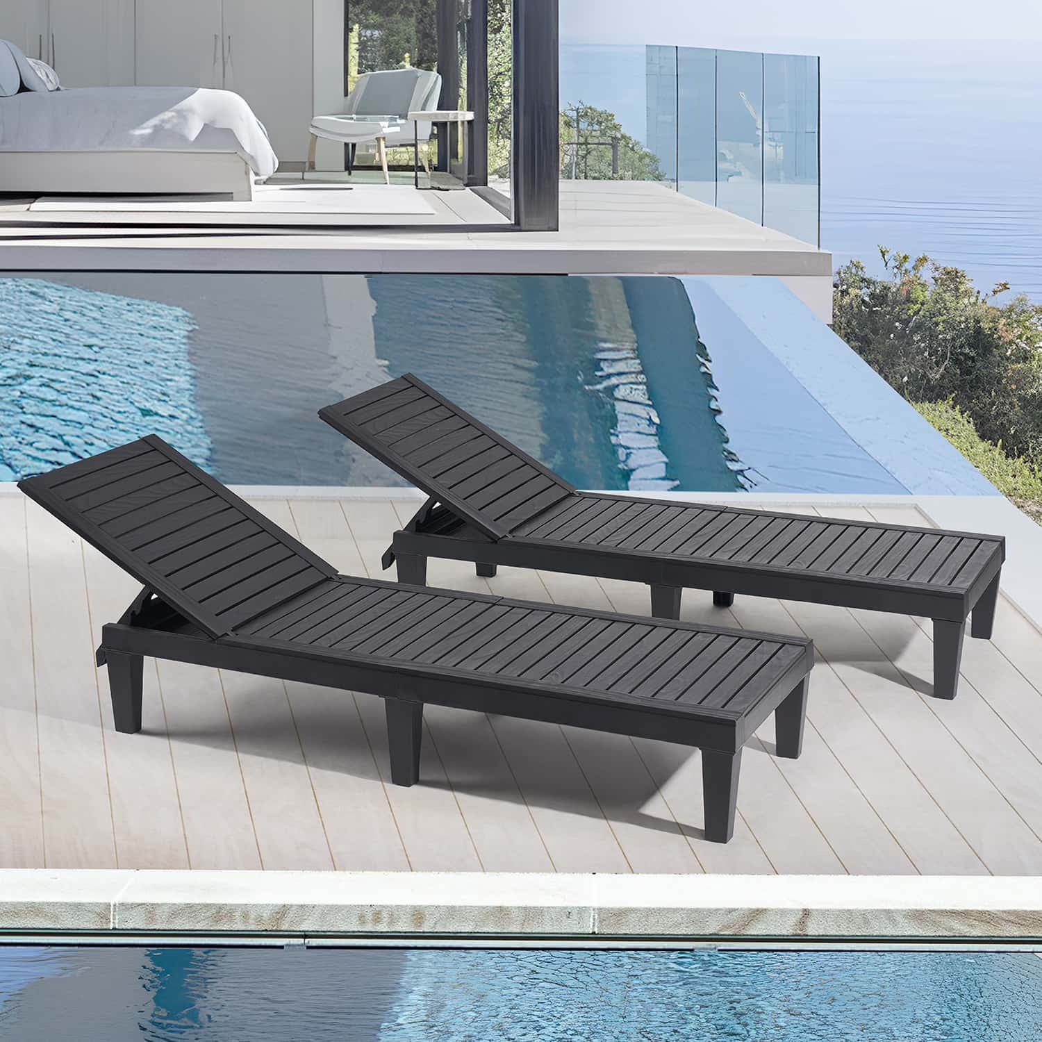 LammaLoe Set of 2 Chaise Outdoor Lounge Chairs for Pool Chairs or Patio ...