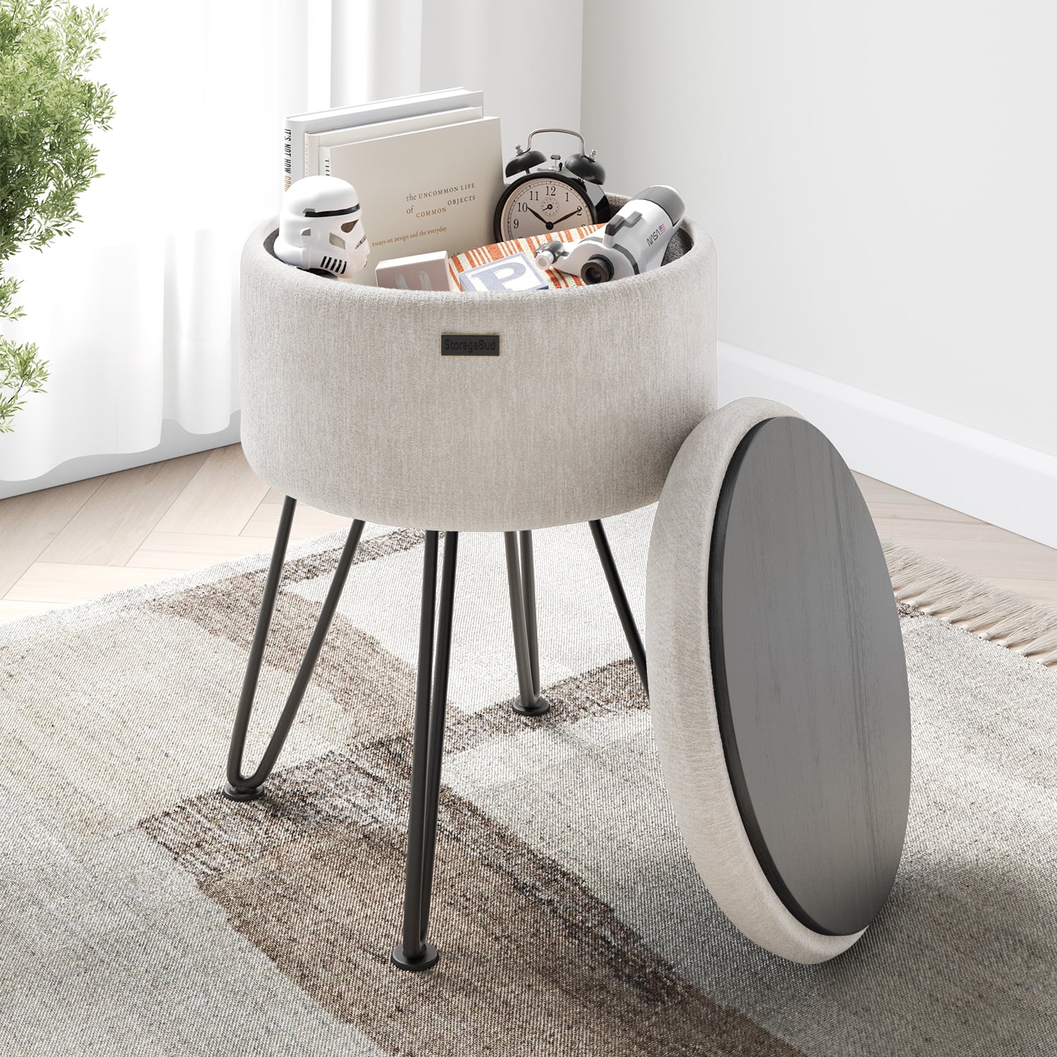 LammaLoe Small Round Ottoman with Storage, Textured Velvet Ottoman Foot ...