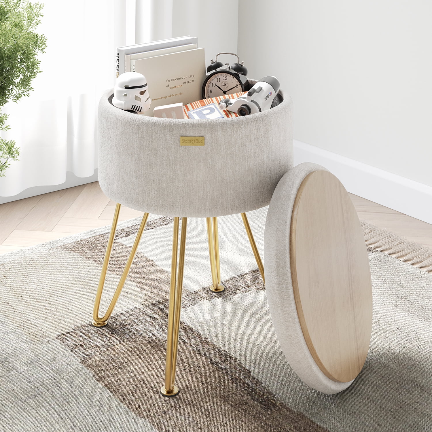 LammaLoe Small Round Ottoman with Storage, Textured Velvet Ottoman Foot ...