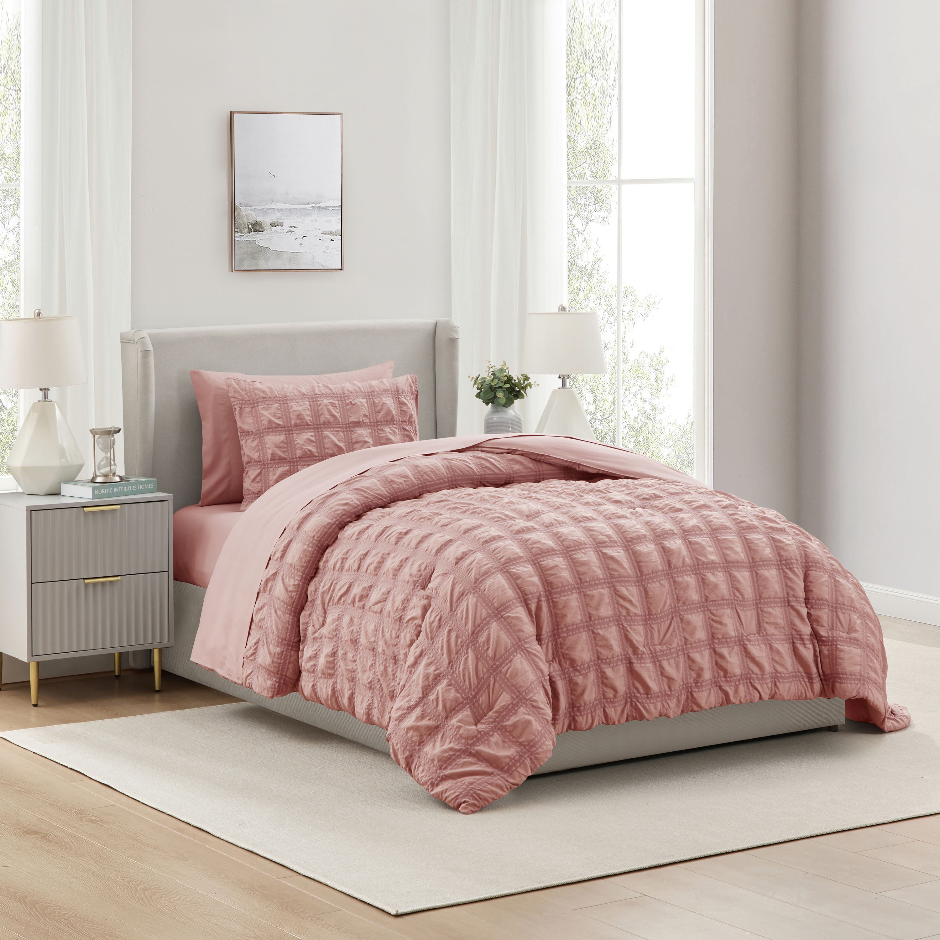 LammaLoe Twin Comforter Sets, 7 Piece Seersucker Bed in a Bag, Bedding ...