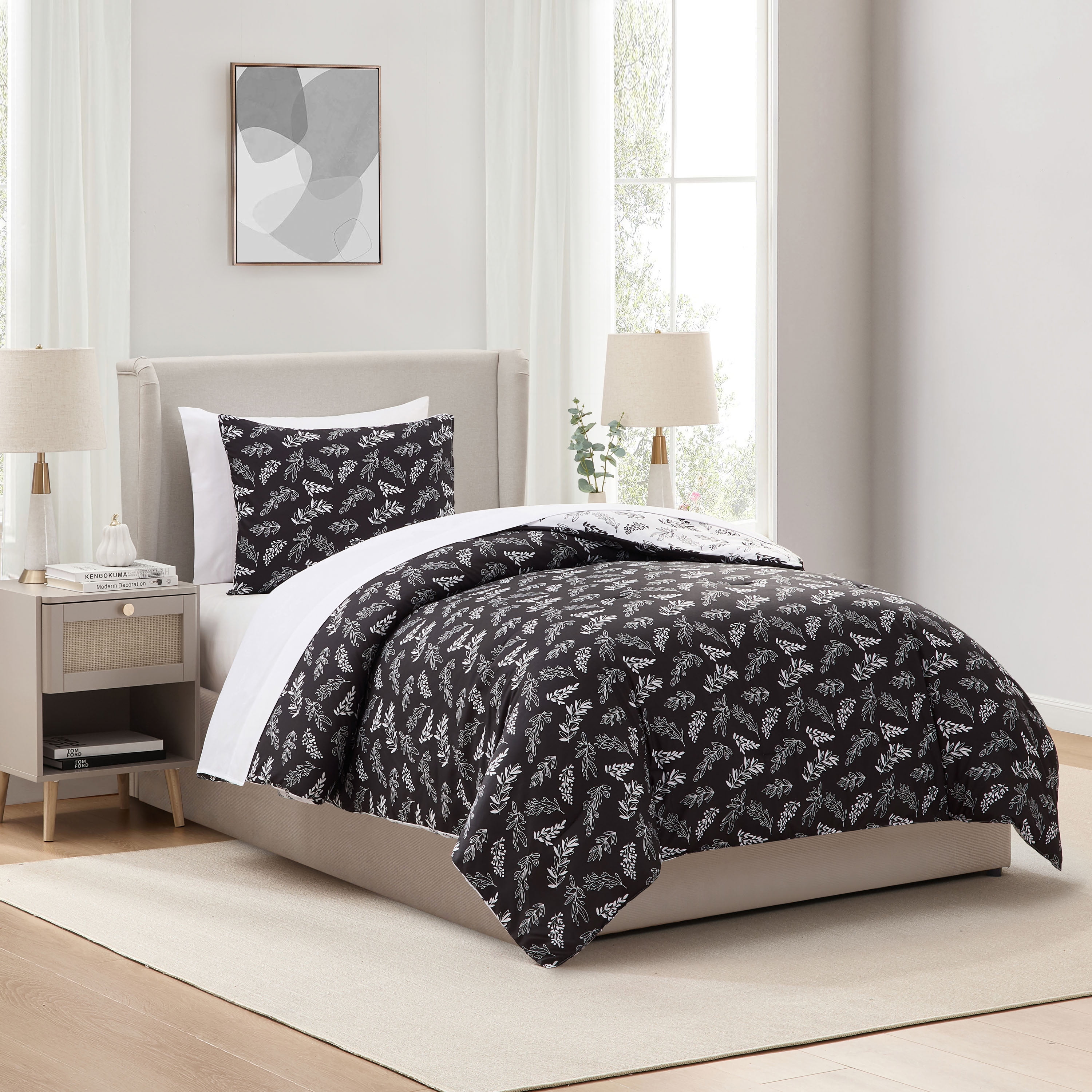 LammaLoe Twin XL Comforter Sets, 5 Piece Reversible Botanical Bed in a ...